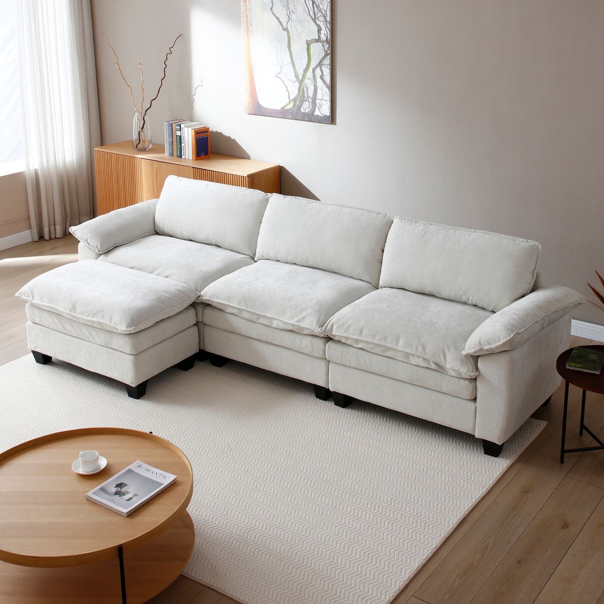 Mestyl Modular Sectional Sofa Comfy Cloud Couch, L Shaped 3 Deep Seat Sofa Couch with Ottoman ...