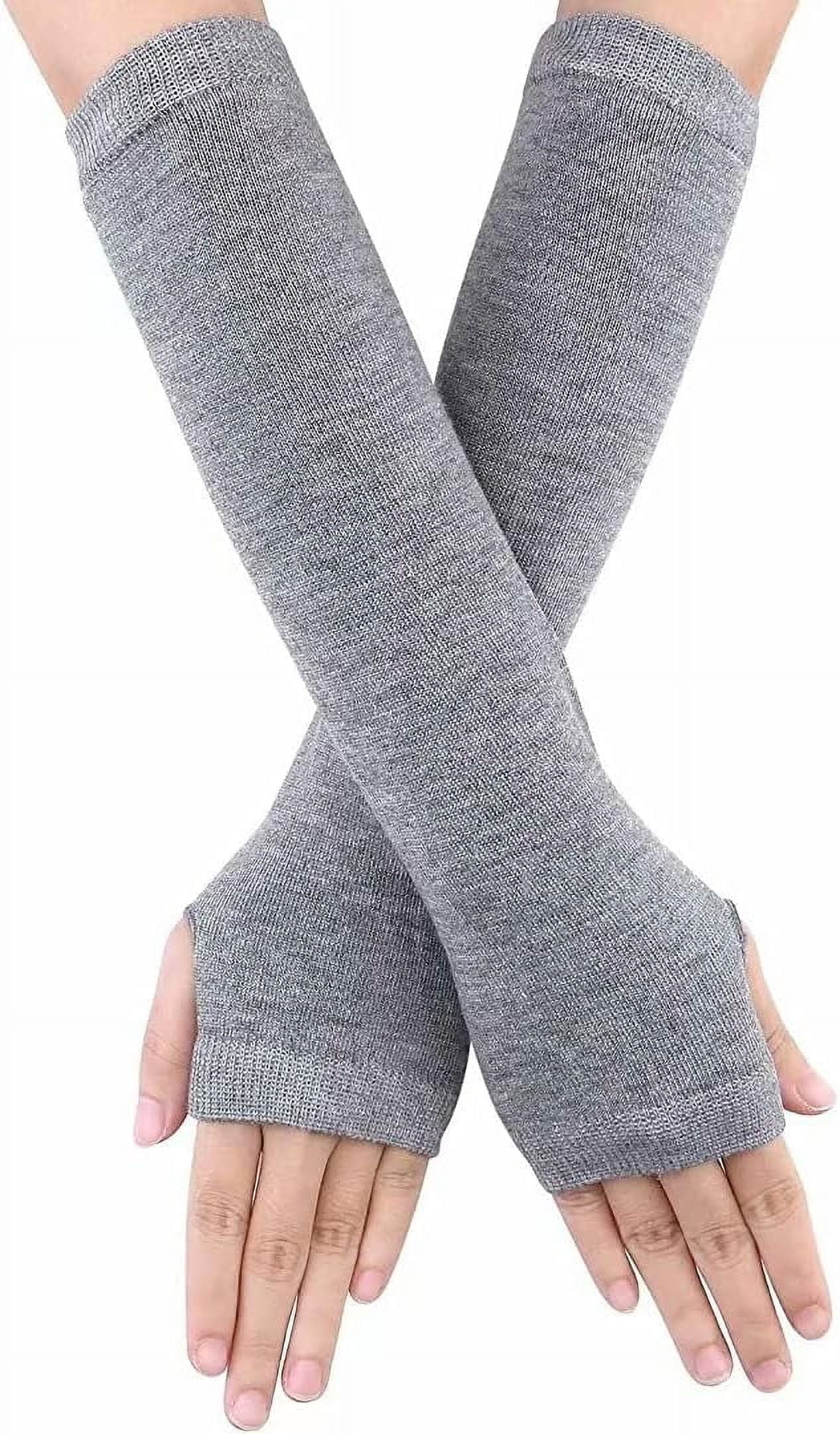 Mesyo Goth Gloves Fingerless Long Arm Warmer Knit Thumbhole Stretchy ...
