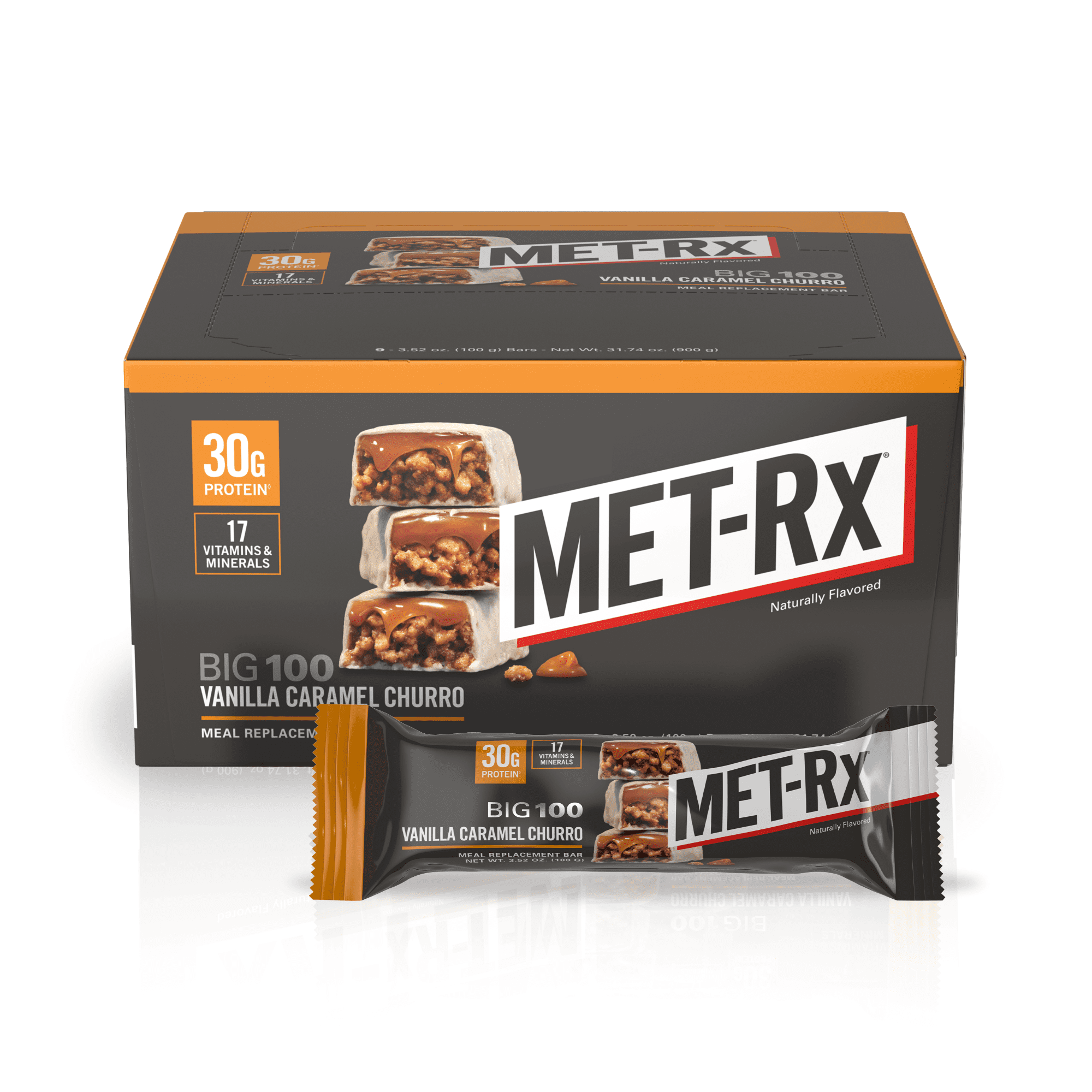 Met-Rx Big 100 Vanilla Caramel Churro Protein Bar, 30 G Protein, 3.52 ...