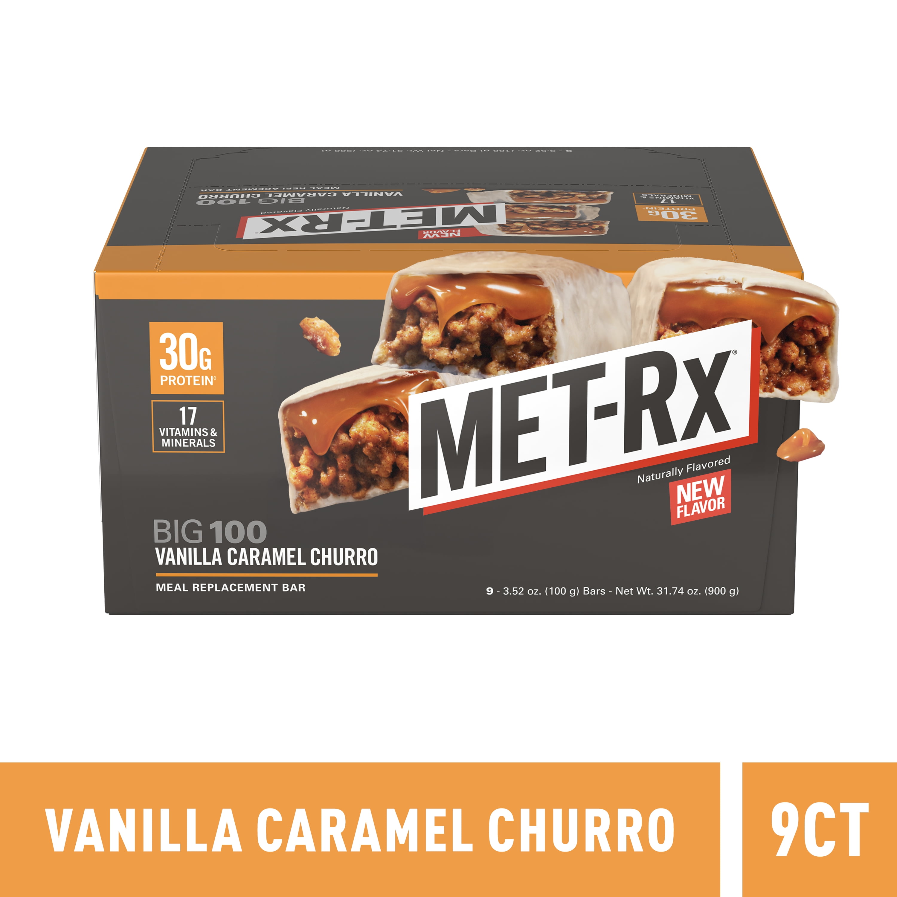 Met-Rx Big 100 Vanilla Caramel Churro Protein Bar, 30 G Protein, 3.52 ...