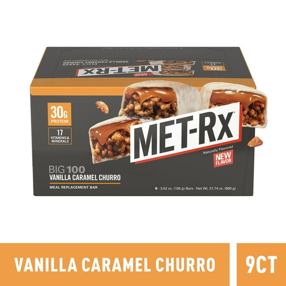 Met-Rx Big 100 Vanilla Caramel Churro Protein Bar, 30 G Protein, 3.52 ...