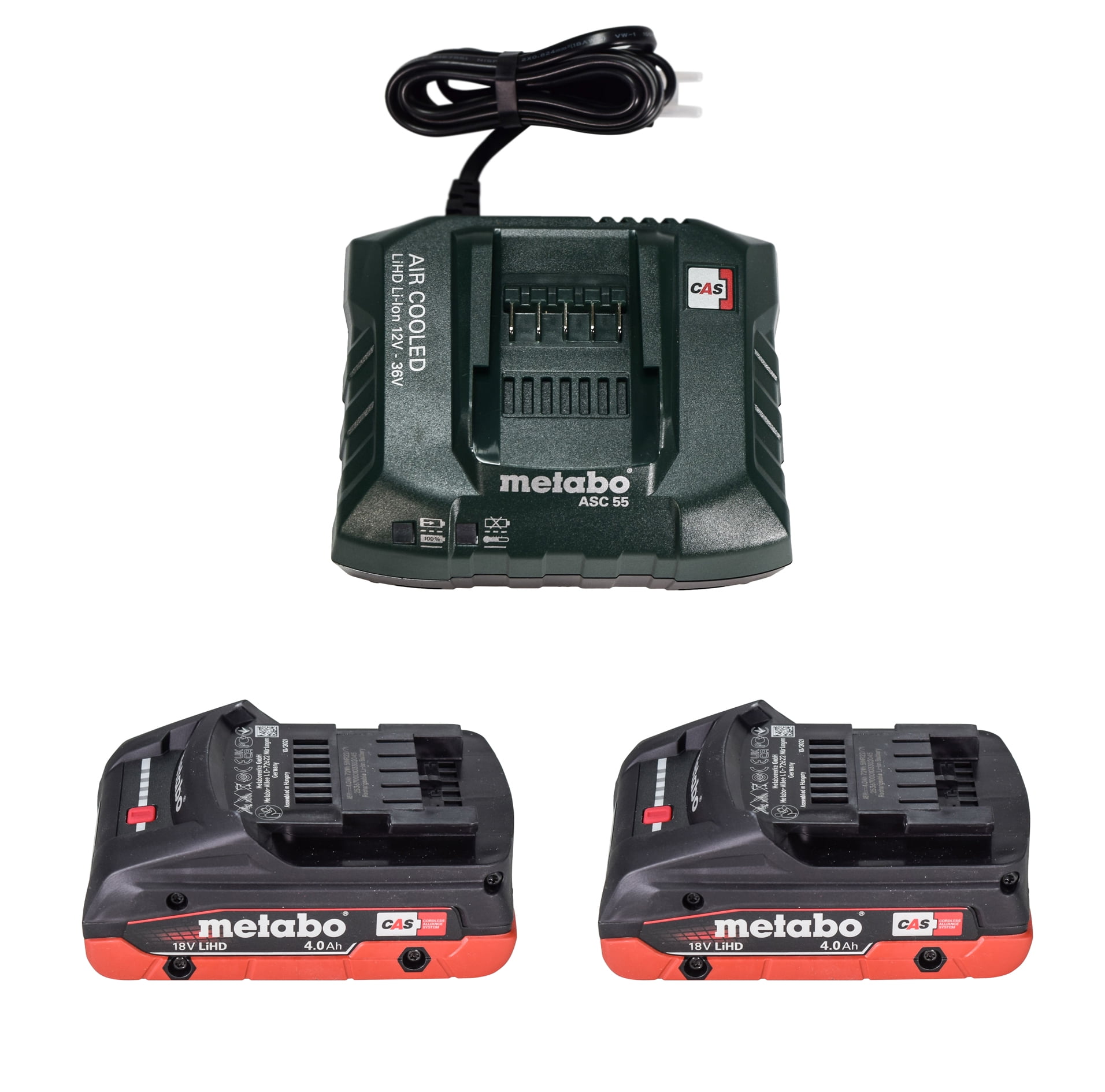 Metabo 18-Volt LiHD 4.0 Ah Battery 2 Pack with ASC 55 12-36V Charger ...