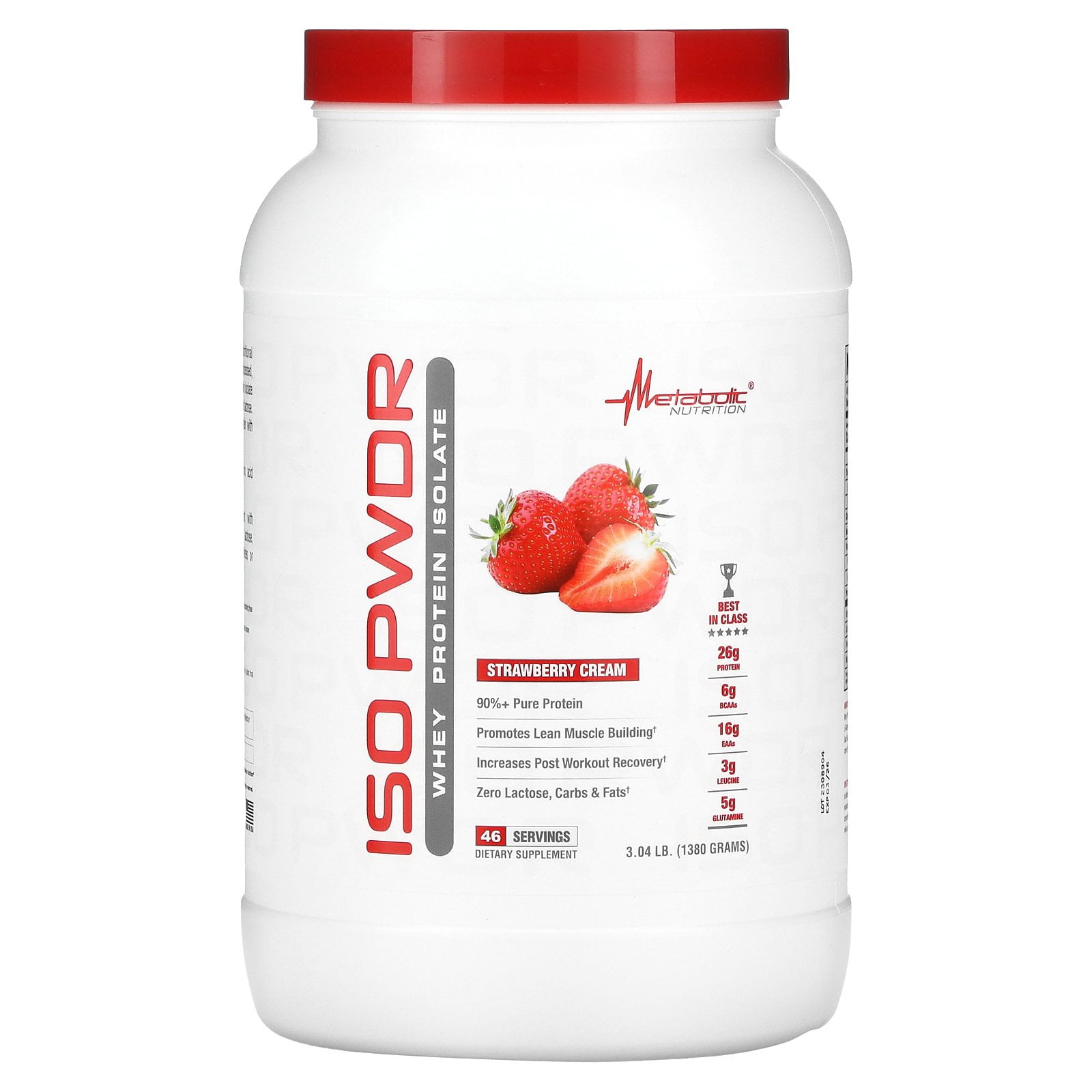 Metabolic Nutrition ISOpwdr, Whey Protein Isolate, Strawberry Cream, 3. ...