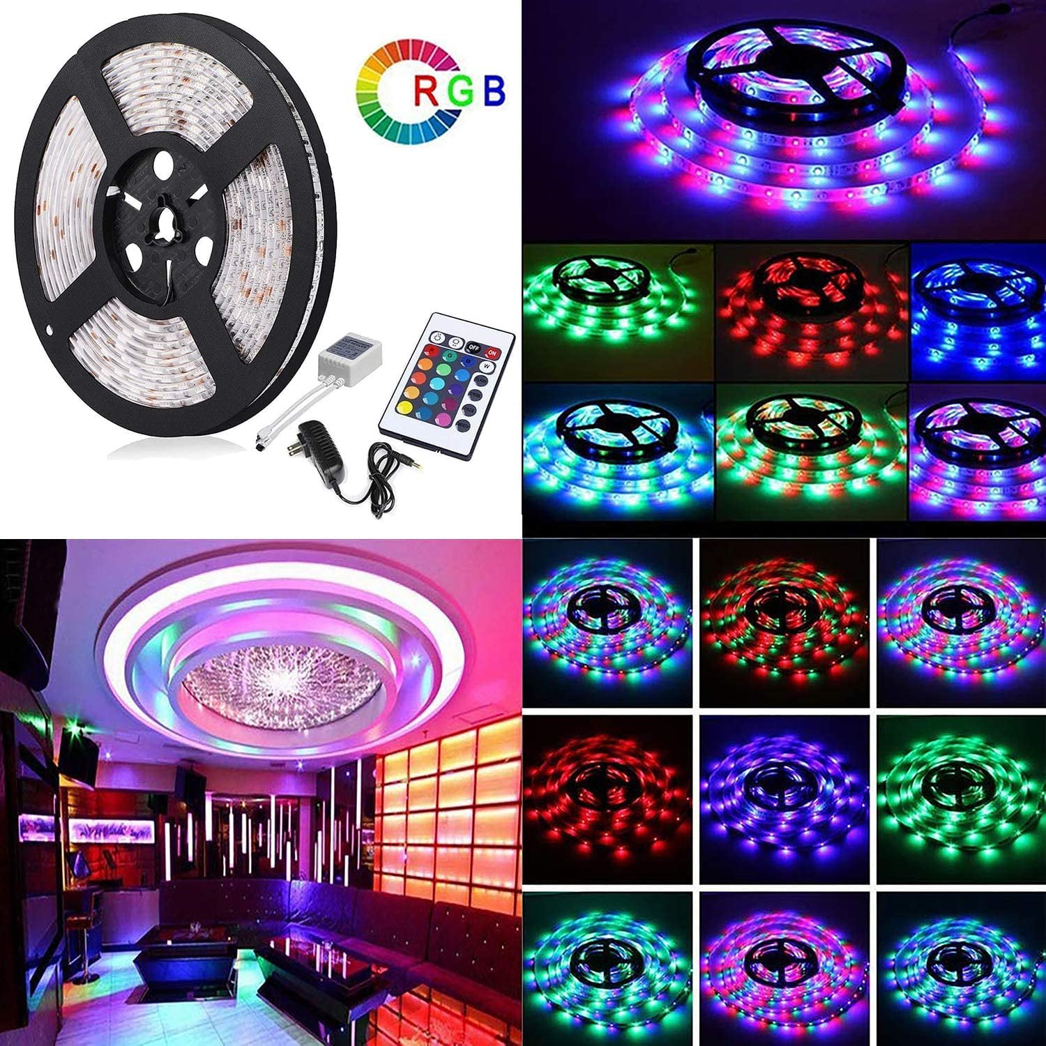 Metaku LED Strip Light Waterproof IP65 5M/16.4 Ft SMD 3528 300leds RGB ...