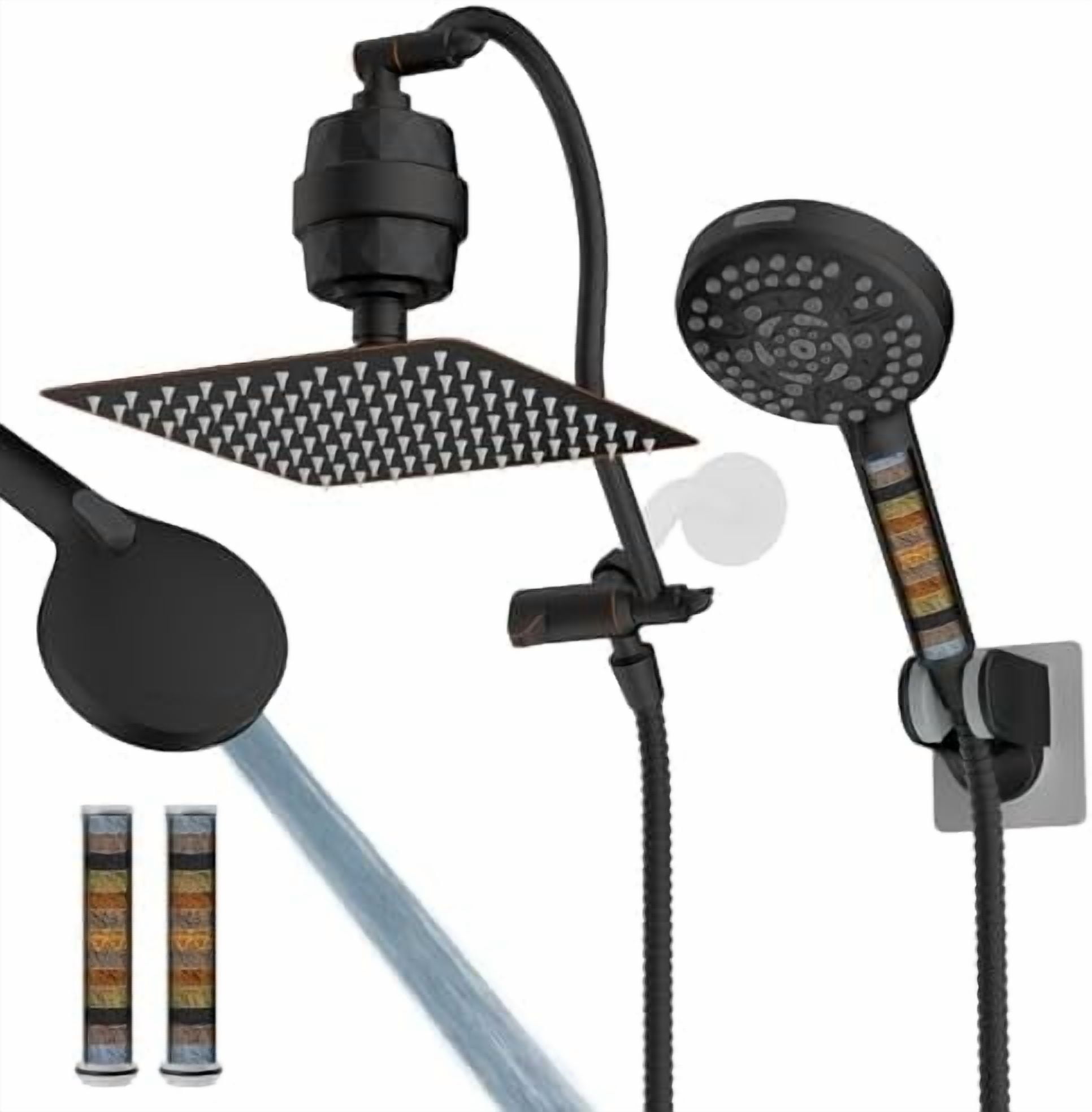 All Metal 10'' Dual Filtered Rainfall Shower Head Combo, High Pressure ...