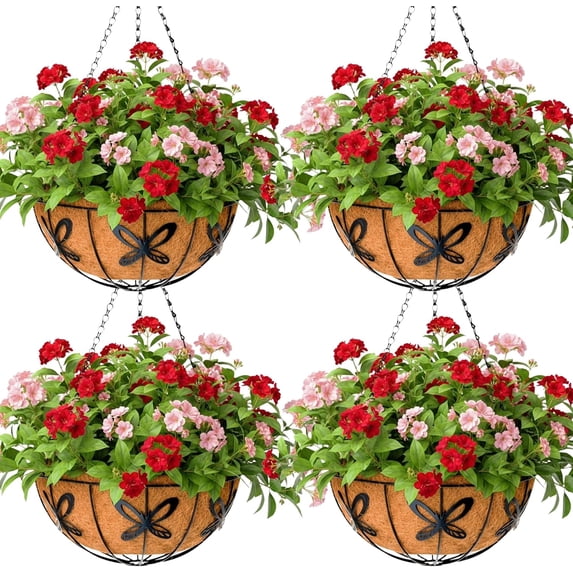 Metal 10 inch Round Planter, 4 Pack Hanging Wire Basket with Coco Fiber ...