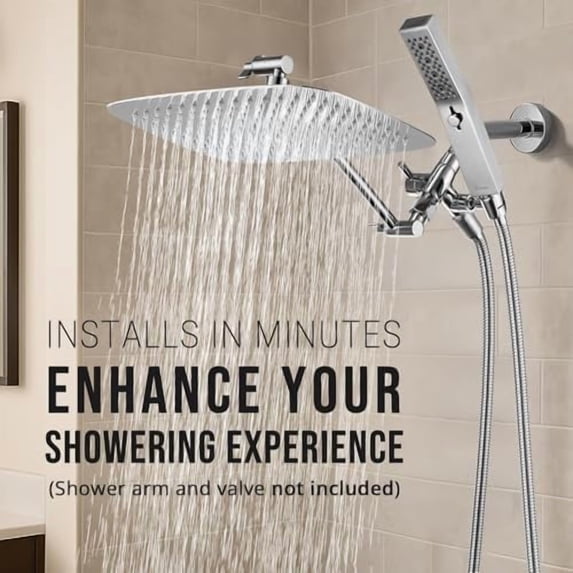All Metal 12 Inch Dual Square Shower Head with Handheld Spray Combo ...