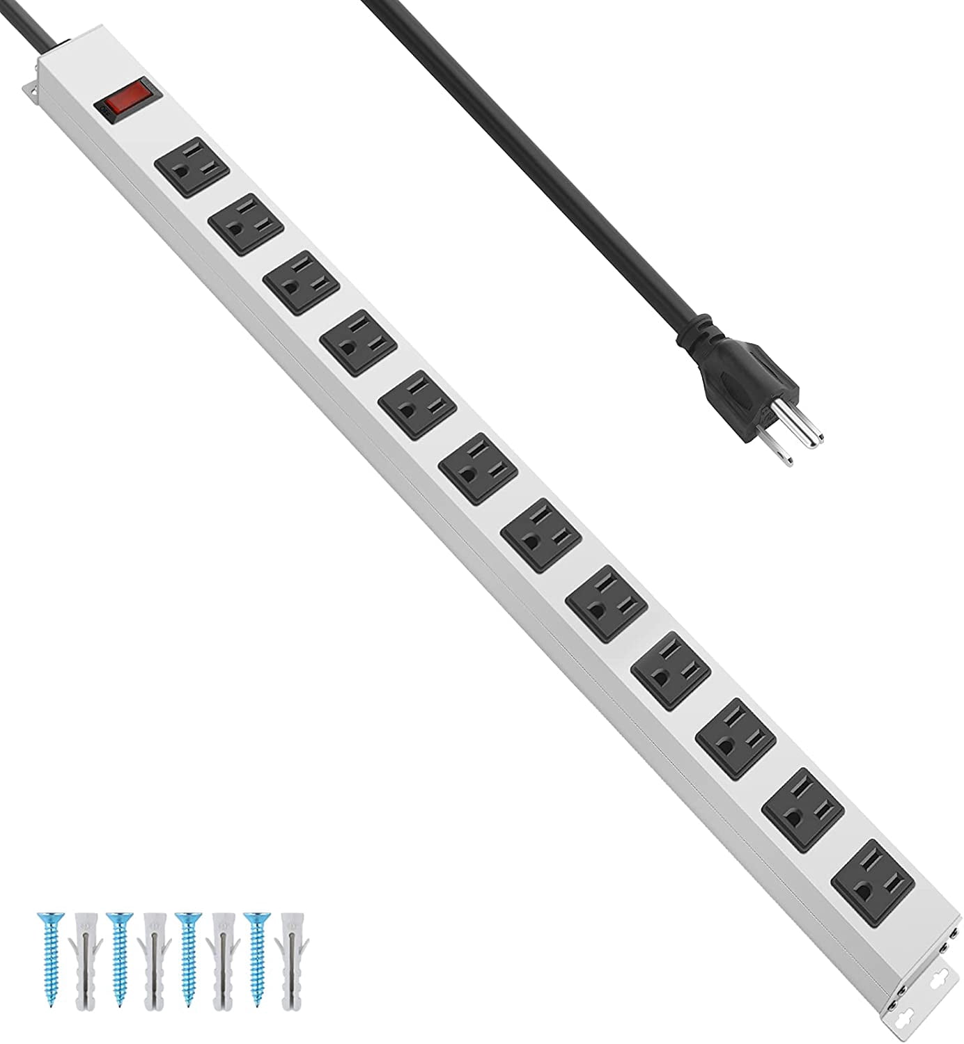 Metal 12 Outlet Power Strip, White Mountable Heavy Duty Power Strip ...