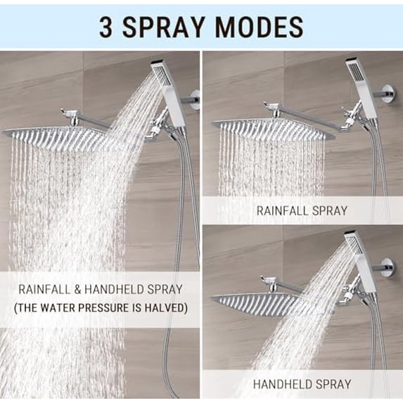 All Metal 14 Inch Dual Square Shower Head with Handheld Spray Combo ...