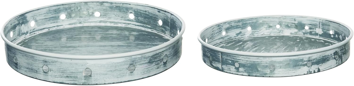 Metal 15.75 in. Gray Spring Nested Whitewashed Trays Set of 2 Gray ...