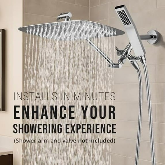 All Metal 16 Inch Dual Square Shower Head with Handheld Spray Combo ...