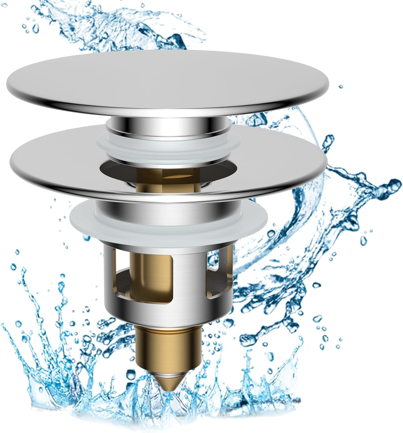 All Metal 2 in 1 Bathroom Sink Stopper, Universal Pop Up Drain Strainer ...