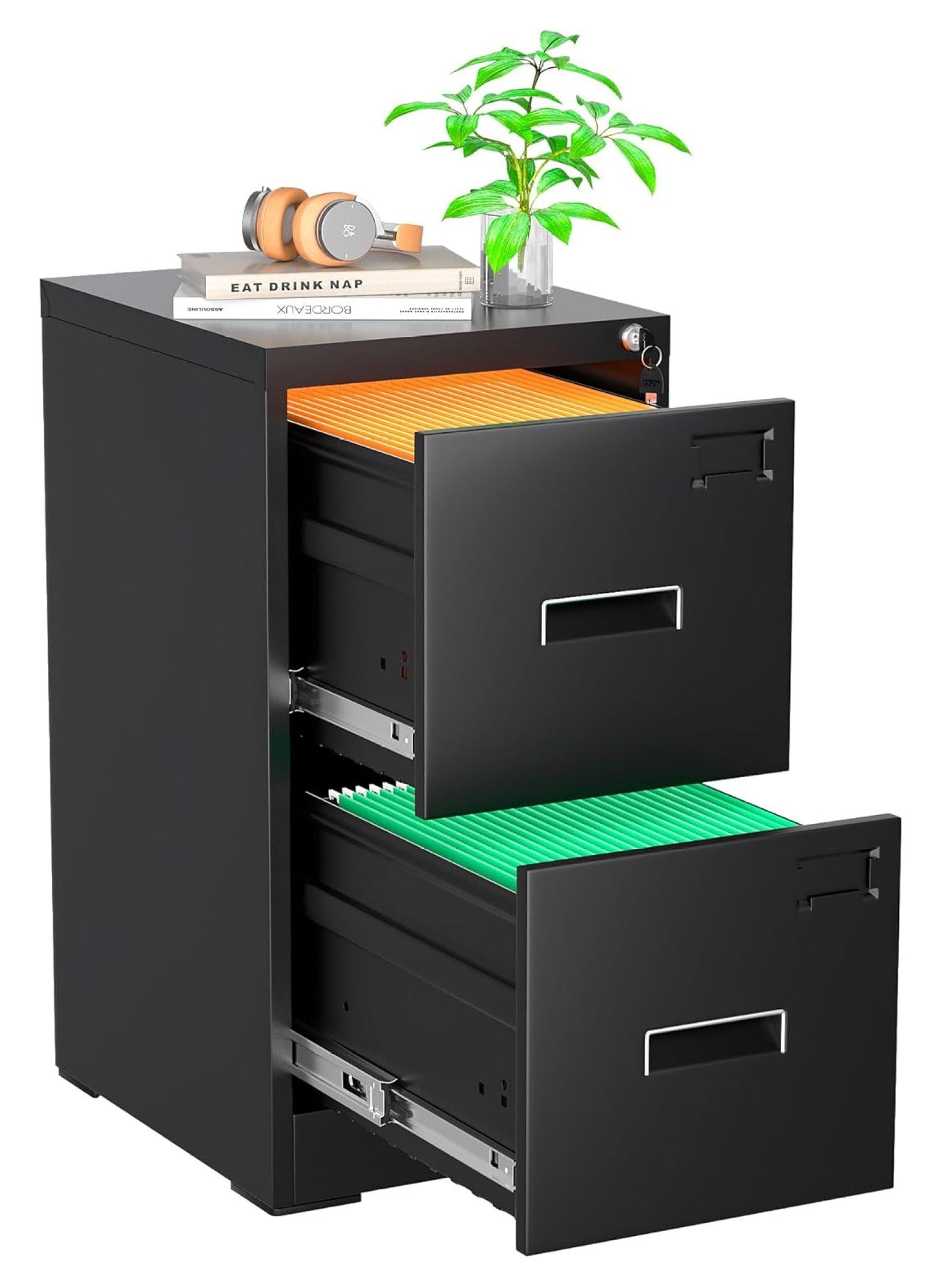 Metal 2 Drawer File Cabinet, Vertical File Cabinet with Lock, Locking ...