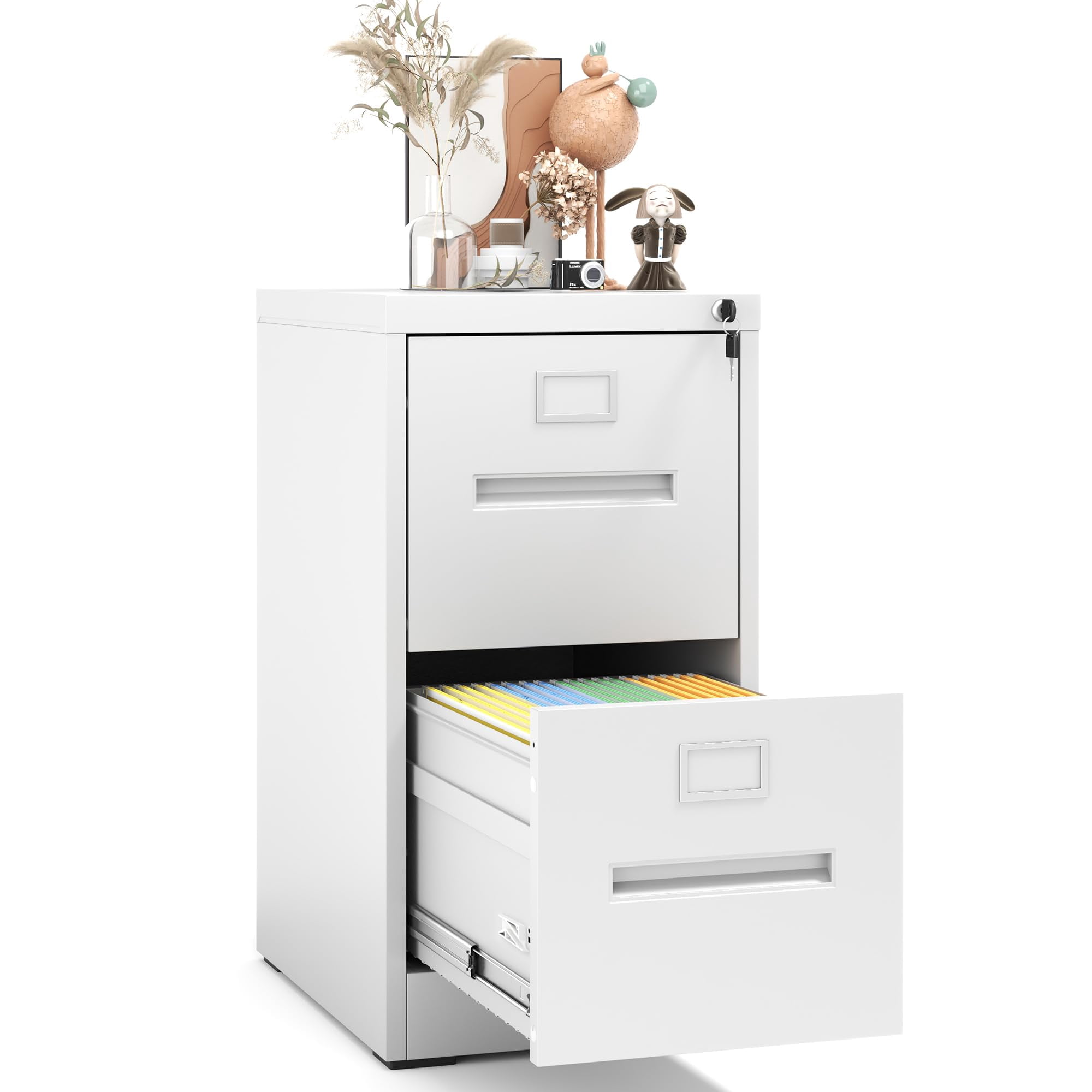 Metal 2 Drawer File Cabinet with Lock, Vertical Filing Storage for Home ...