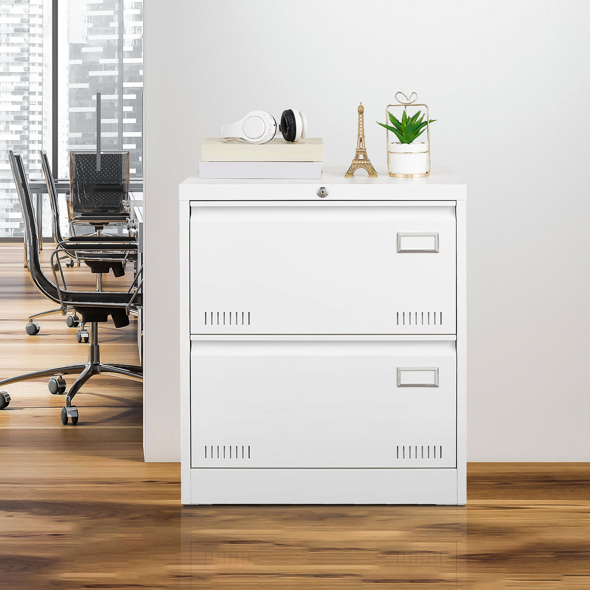 Metal 2 Drawer Filing Cabinet With Lock In White - Organize Office ...