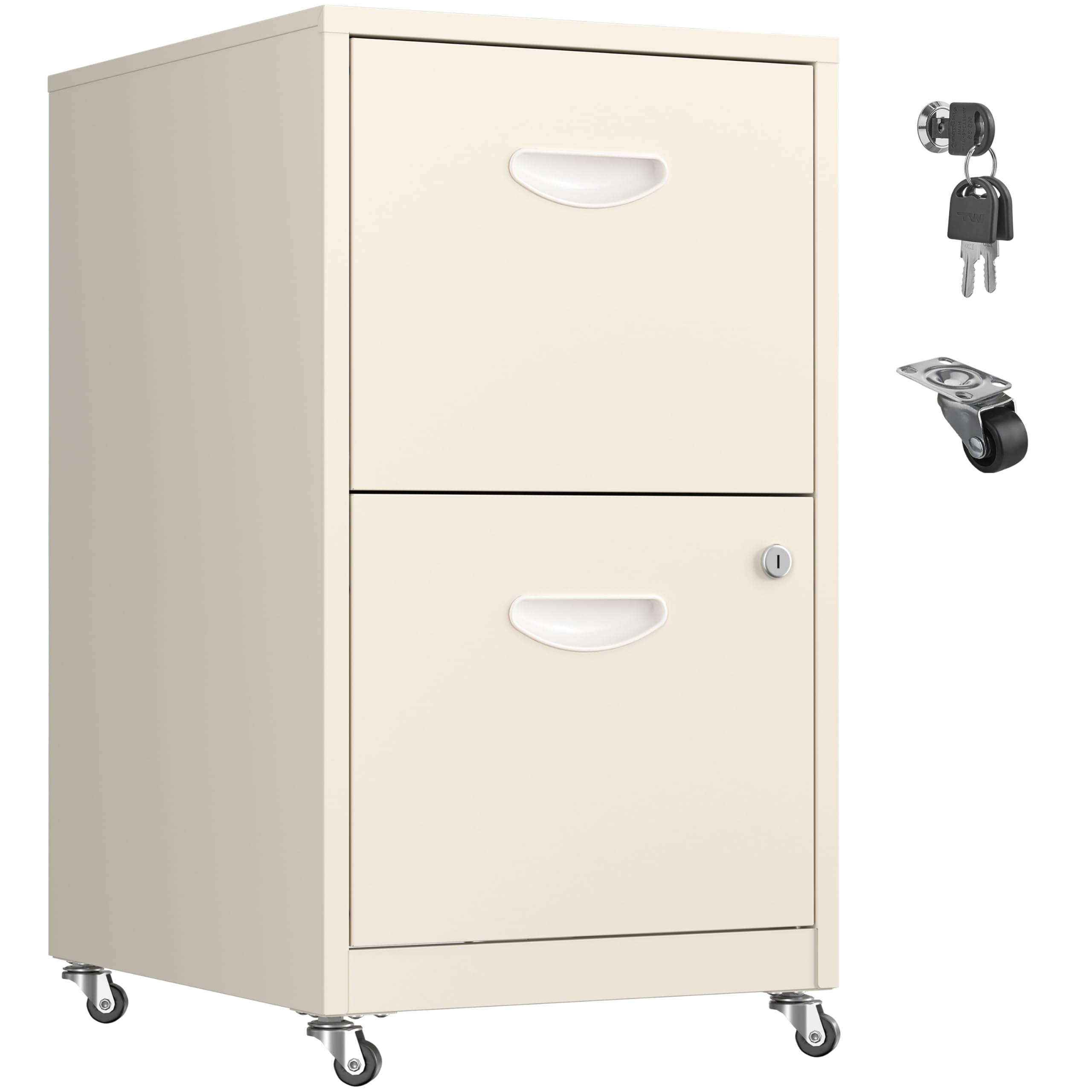 Metal 2 Drawer Lockable File Cabinet with Wheels, Mobile Rolling ...