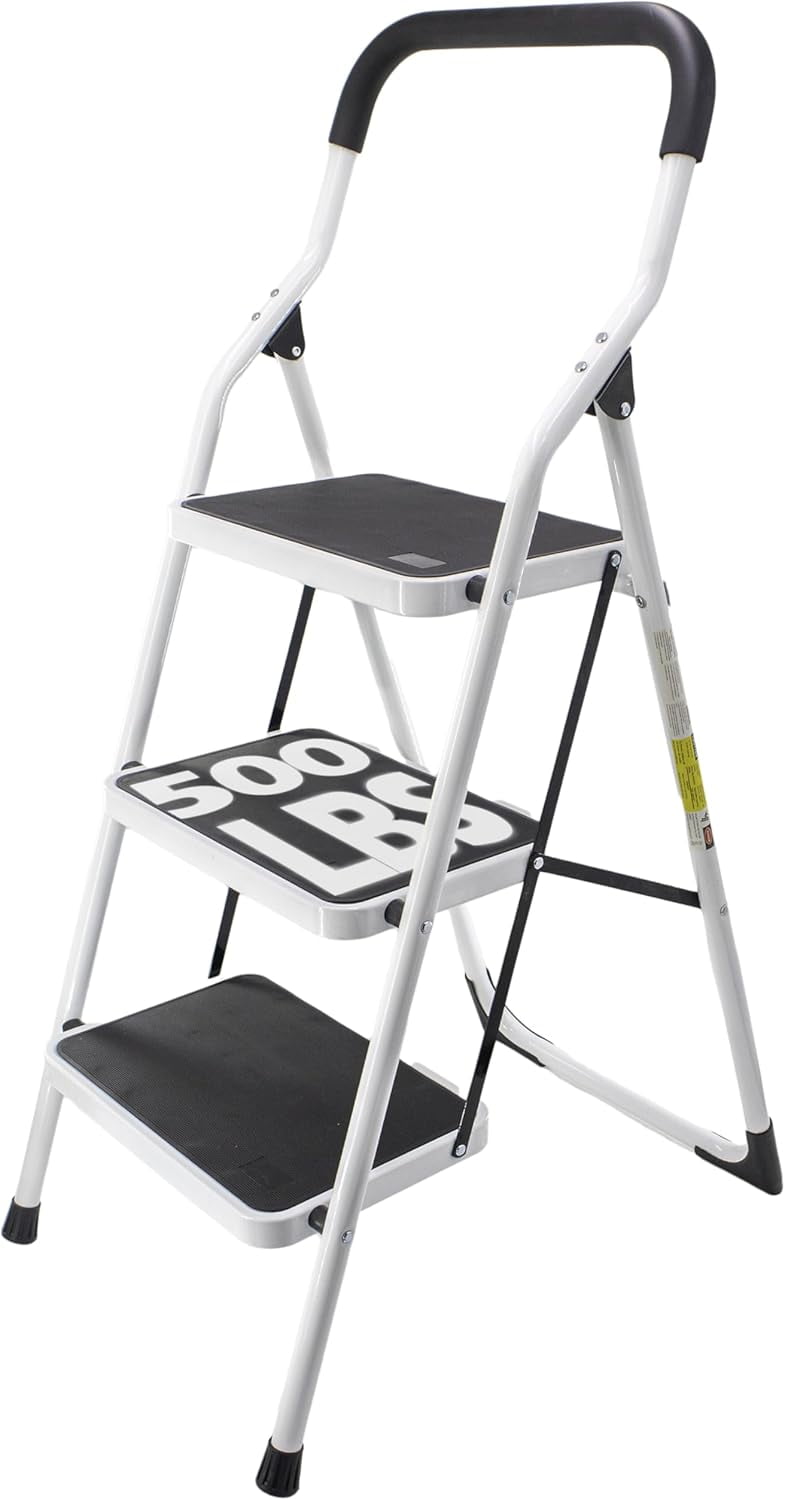 Metal 2 Step Stool Ladder Foldable with Non Slip Ergonomic Handle ...