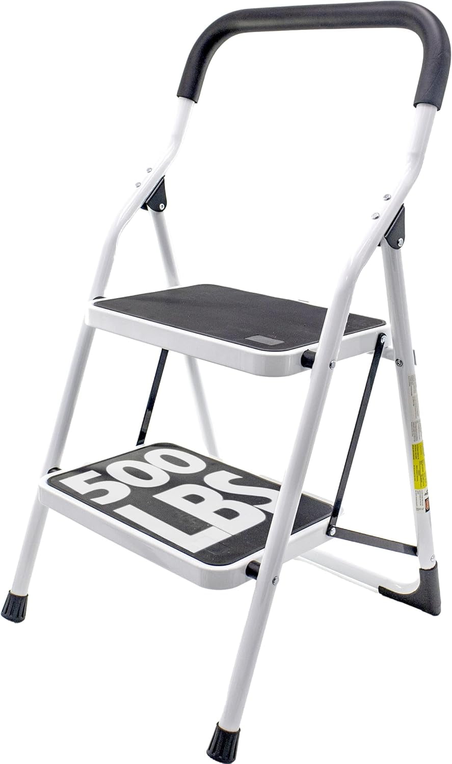 Metal 2 Step Stool Ladder Foldable with Non Slip Ergonomic Handle ...