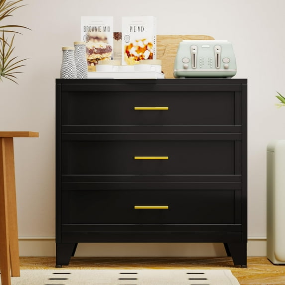 Metal 3 Drawer Dresser for Bedroom, Compact Storage Cabinet with Wide Tabletop for Living Room ...