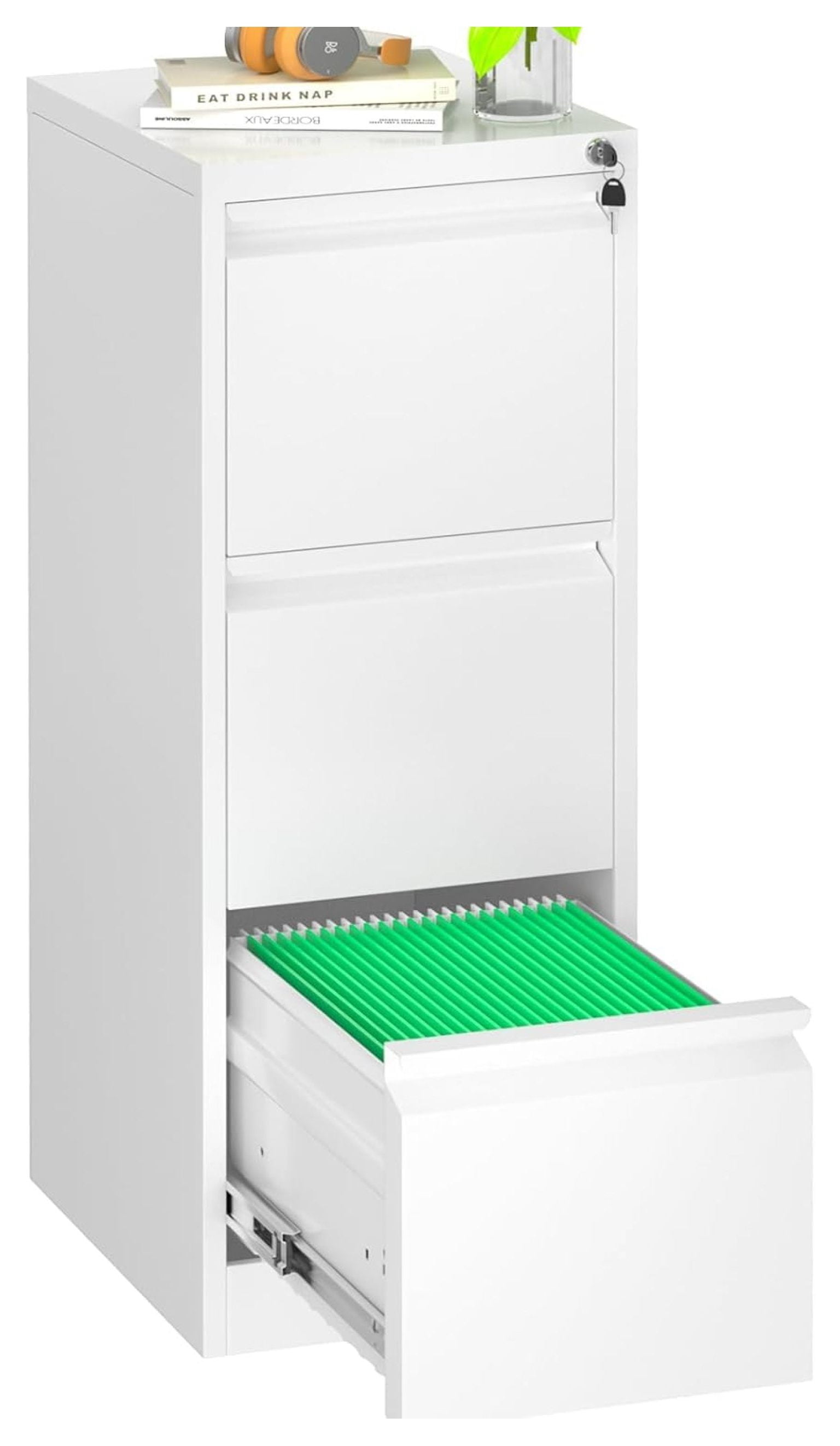Metal 3 Drawer File Cabinet, Vertical File Cabinet with Lock, Locking ...