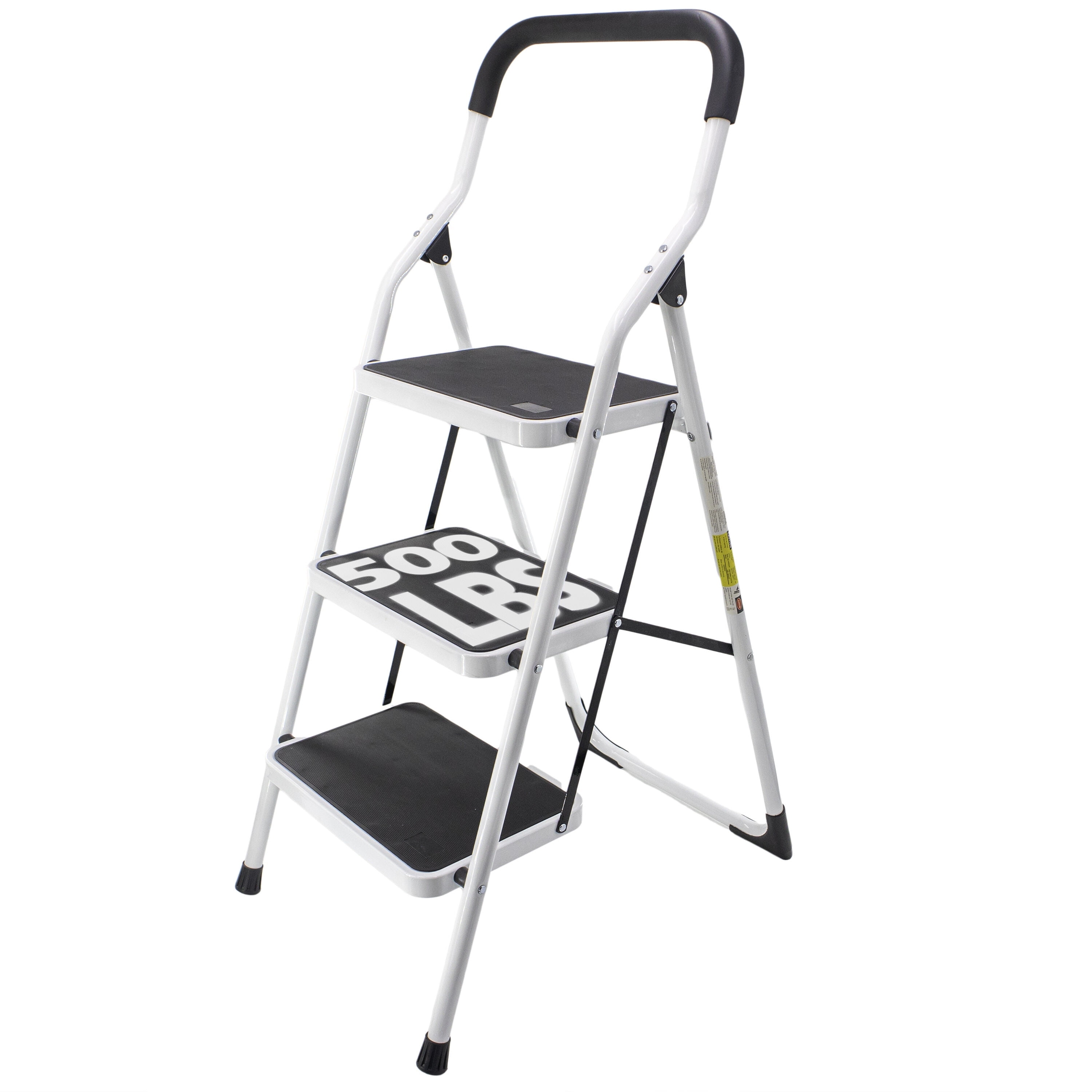 Metal 3 Step Stool Ladder Foldable with Non Slip Ergonomic Handle ...