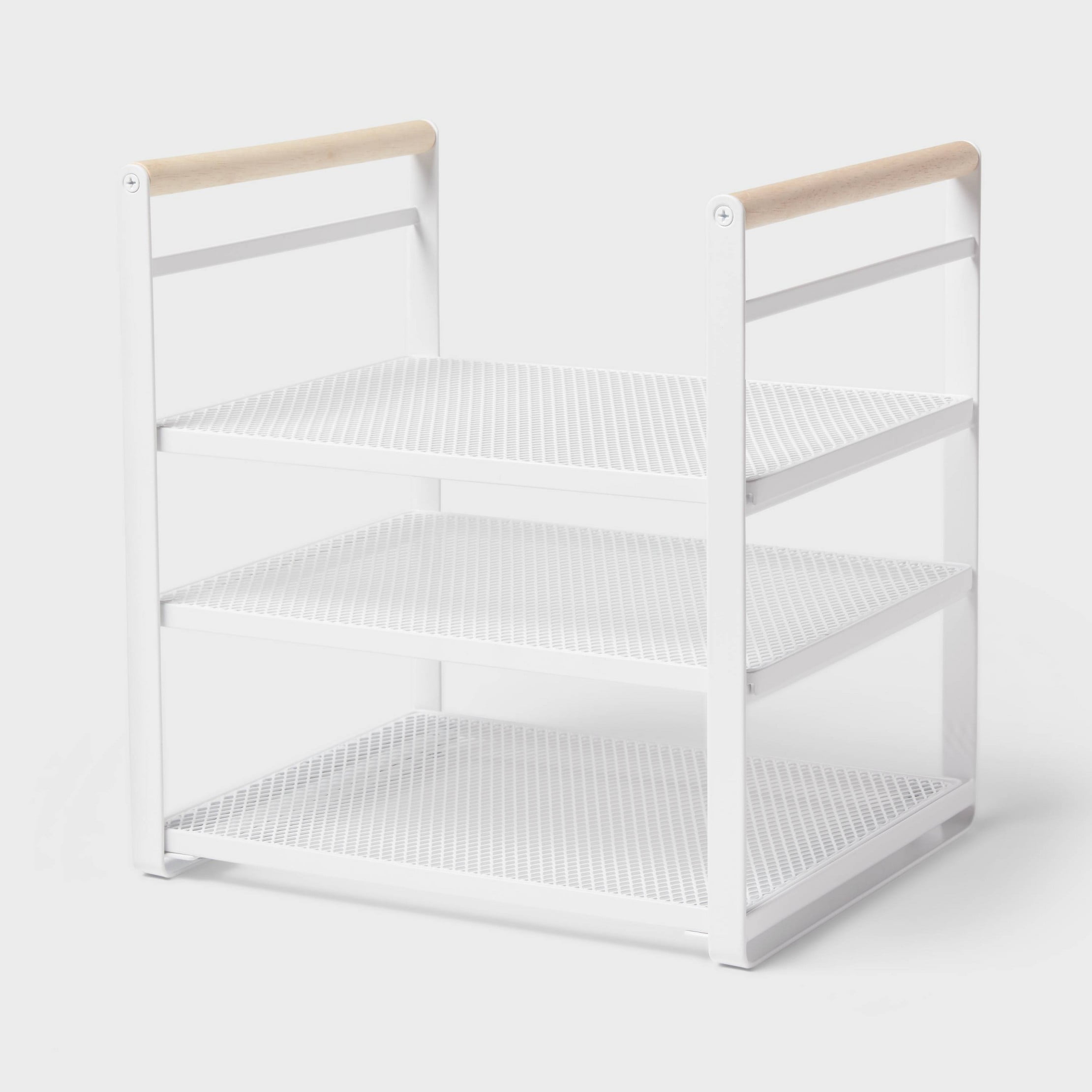 Metal 3-Tier Adjustable Shelf Box Organizer White: Kitchen Storage ...