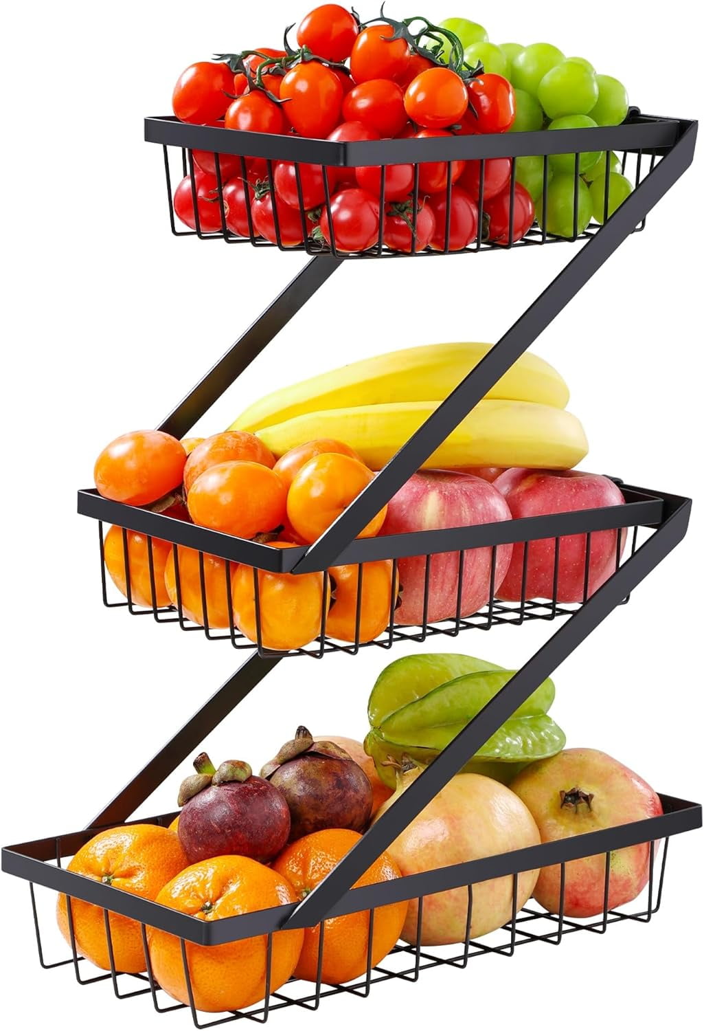 Metal 3-Tier Fruit Basket Bowl Screw-Free Assembly, Separate 3 ...