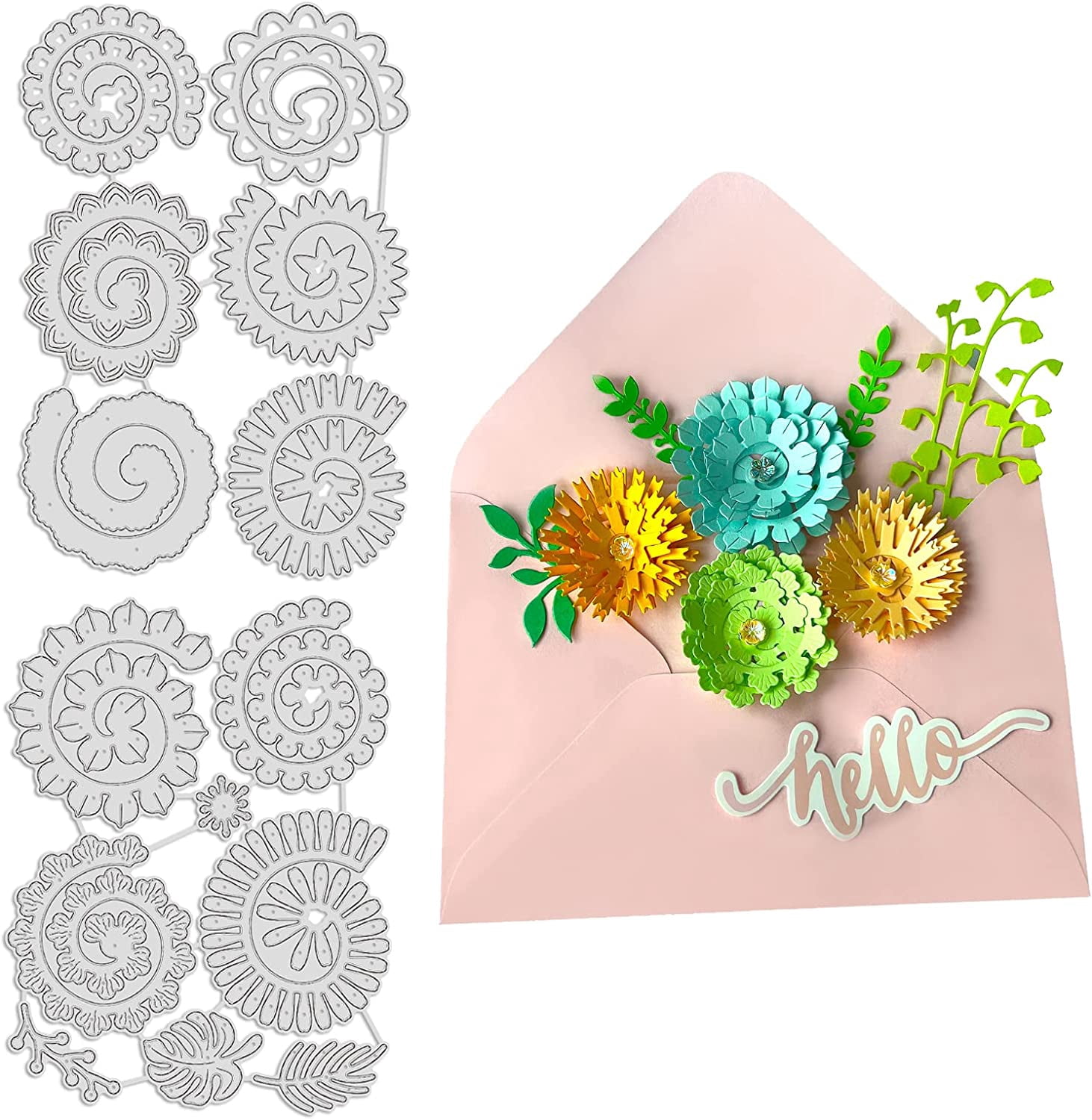 Metal 3D Flowers Spiral Cut Dies Layred Flower Leaves Embossing ...