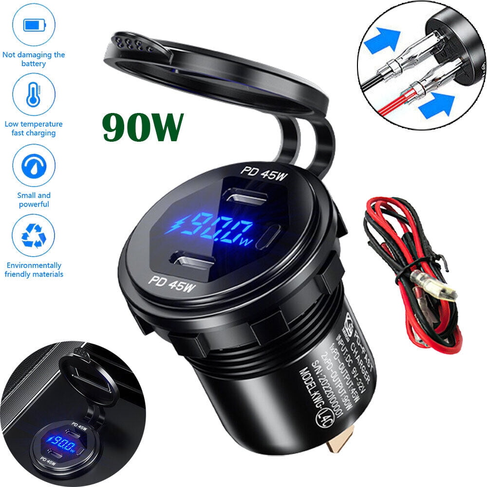 Metal 45W PD Type C Dual USB C Fast Car Charger Socket 12V/24V Car ...