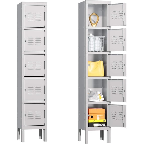 Metal 5-Tier Lockers for Employees, Steel Storage Locker with Louvered ...