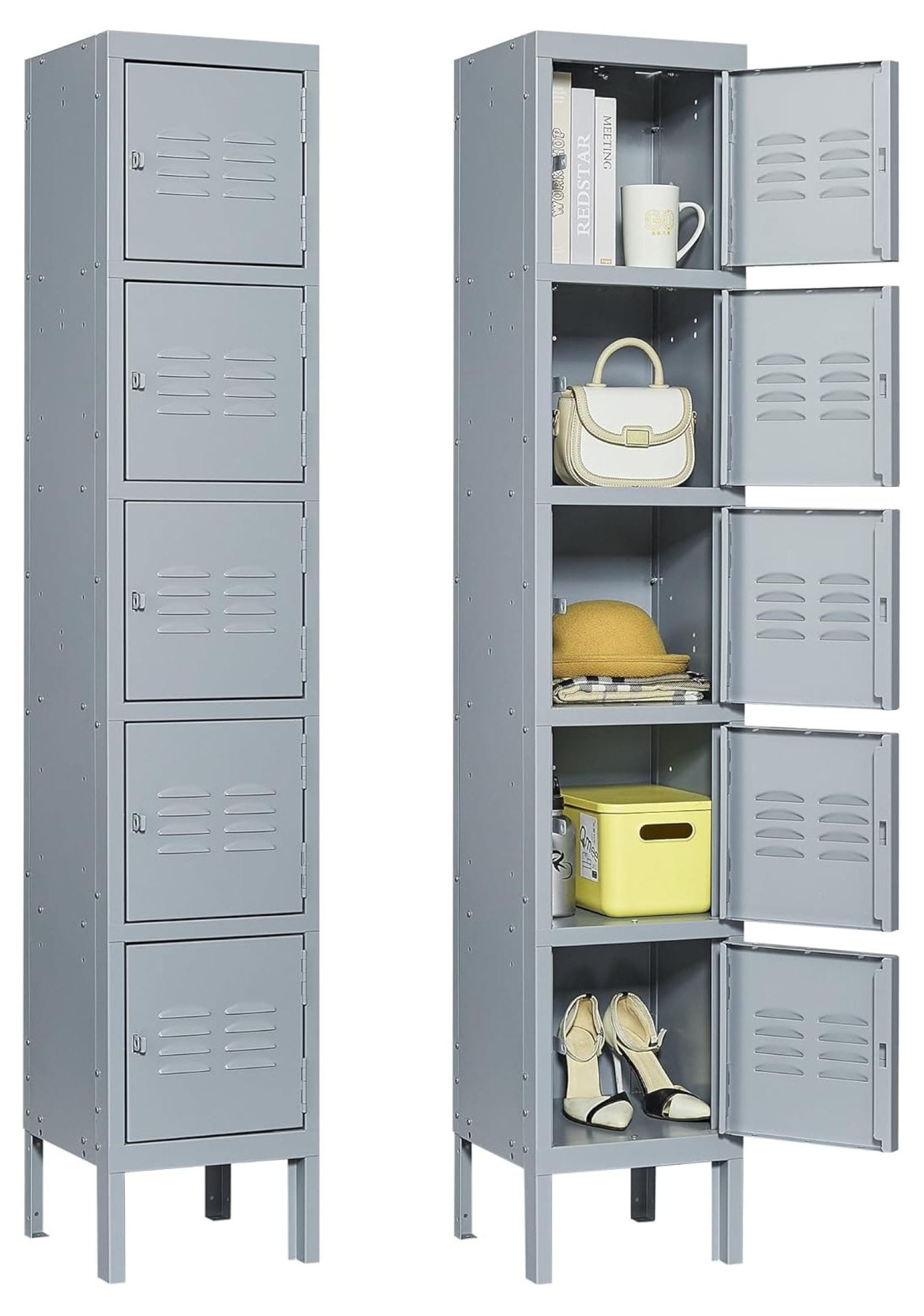 Metal 5-Tier Lockers for Employees, Steel Storage Lockers with Louvers ...