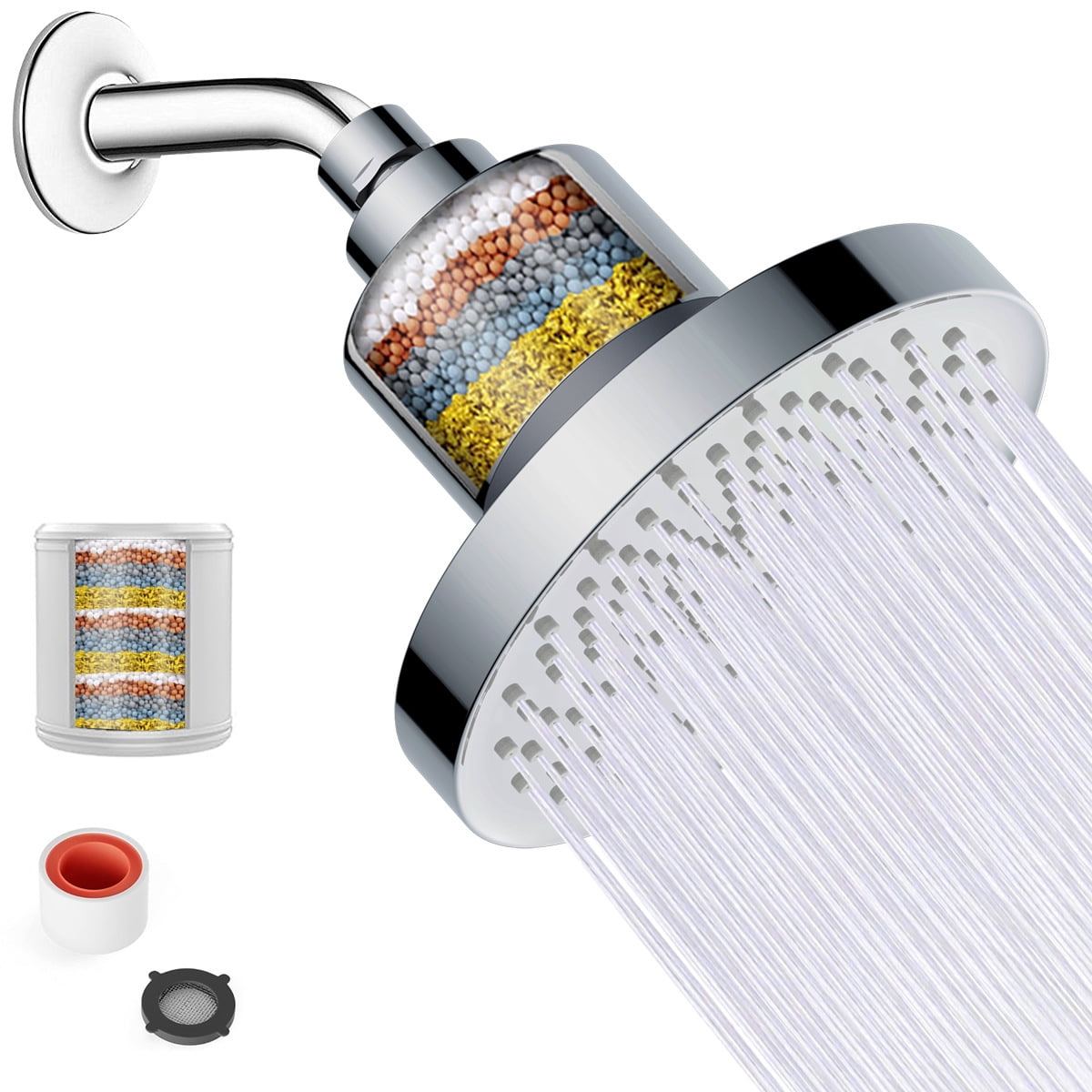 Metal 6" Rainwater Filter Shower Head for Hard Water, Filtered Water ...