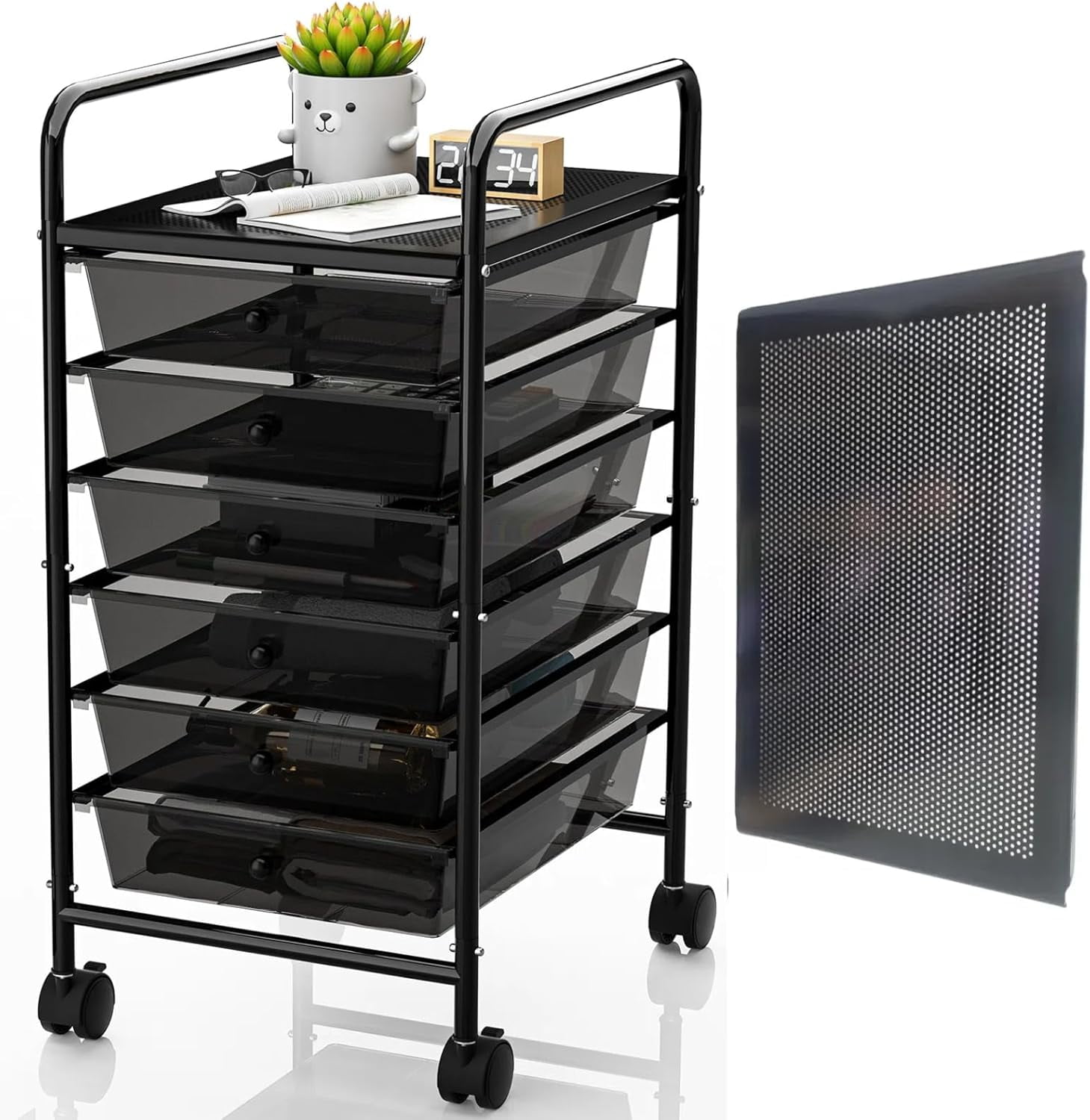 Metal 6 Tier Rolling Cart with 6 Drawers,1 Table Top & 4 Wheels ...
