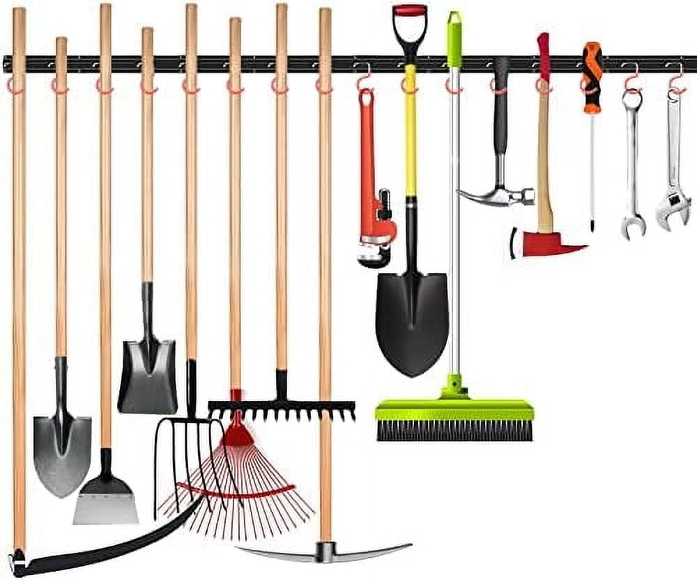 All Metal 64 Inch Wall Mount Garden Tool Organizer for Garage, Mop and ...