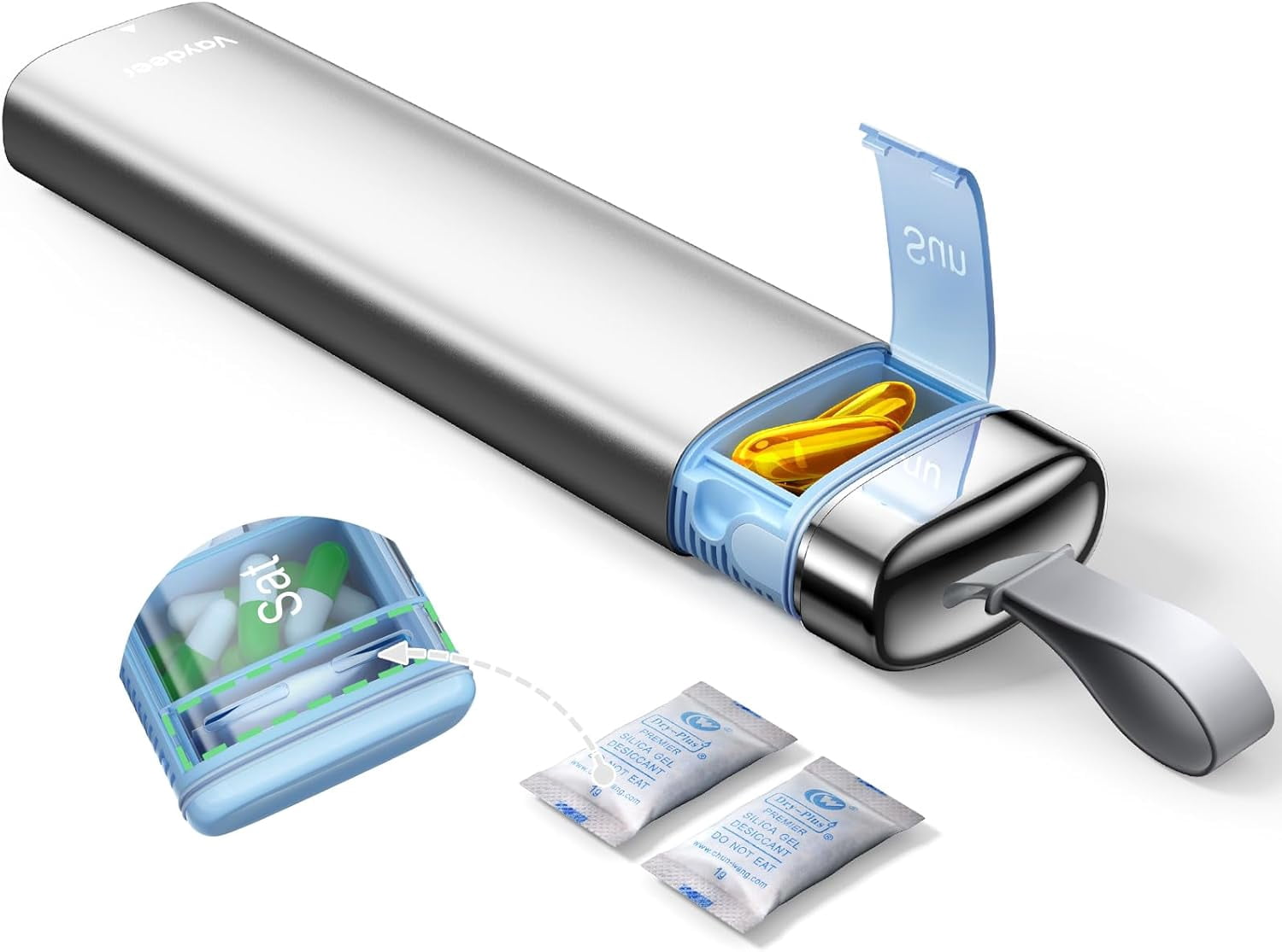 Metal 7 Day Pill Organizer with Built-in Desiccant Compartment ...