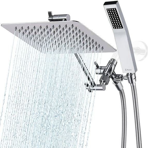 All Metal 8 Inch Dual Square Shower Head with Handheld Spray Combo ...