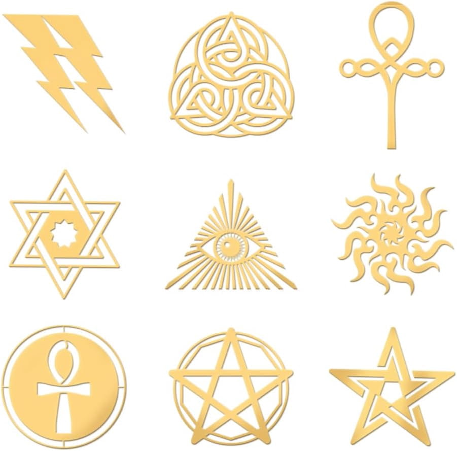 Metal 9pcs 1.6x1.6 inch Golden Metal Stickers Energy Symbols Stickers ...