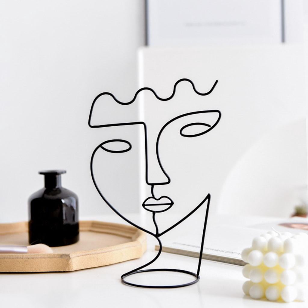 Metal Abstract Outline Sculpture Figure Minimalist Female Head Statue ...
