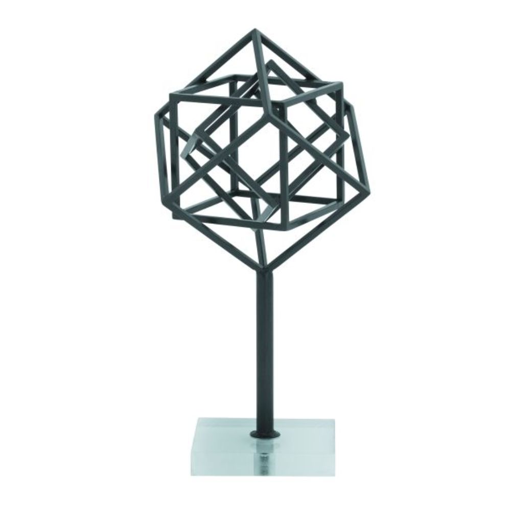 Decmode Contemporary 14 Inch Geodesic Iron Cube Sculpture With Acrylic ...