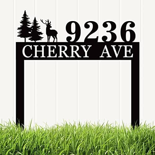 Metal Address Sign with Stake - Outdoor House Number Plaque, Durable ...