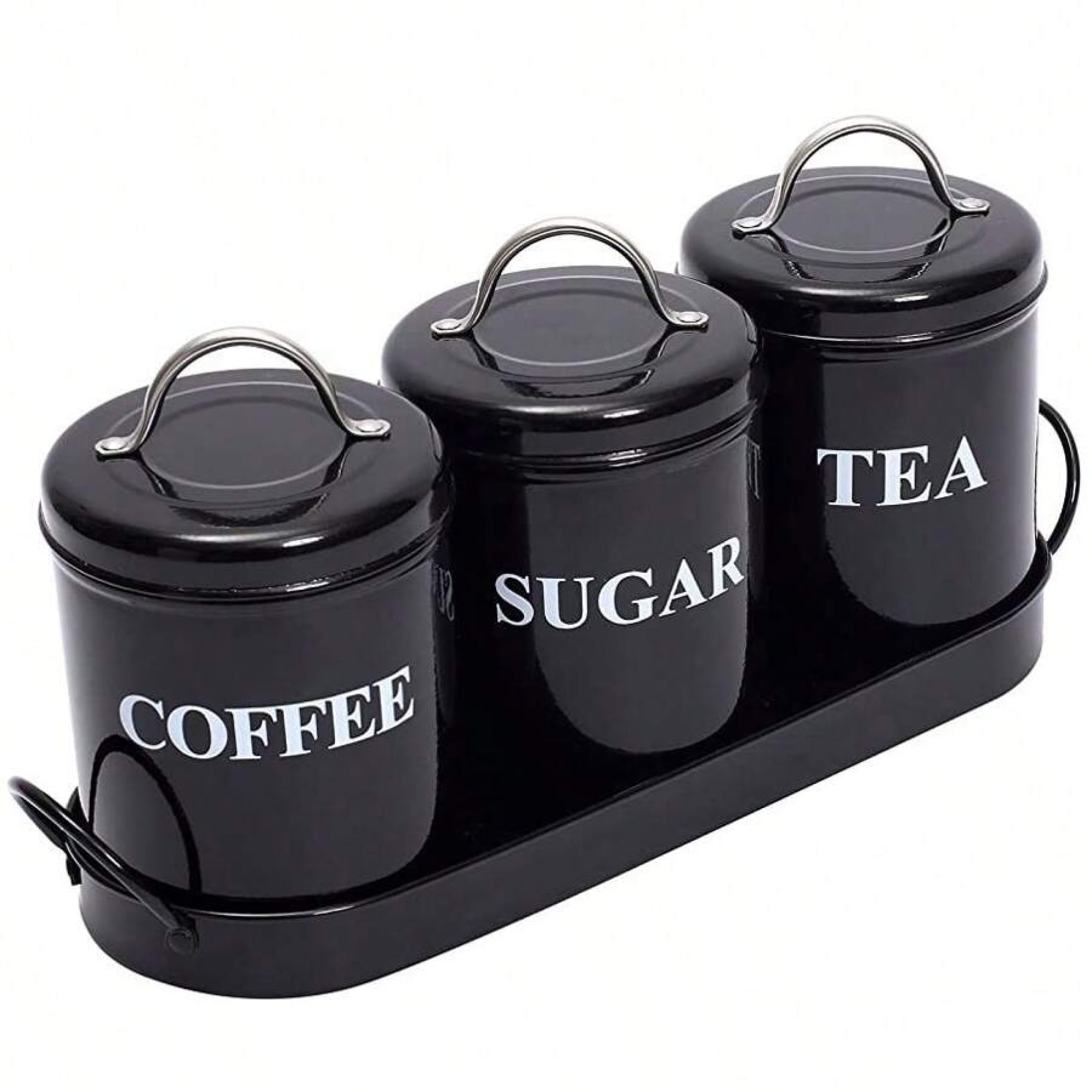 Metal Airtight Storage Jar Set with Handles, Kitchen Coffee Tea Sugar ...