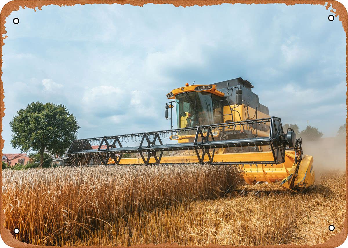 Metal Aluminium Signs - Farm Yellow Combine Harvester - Tin Poster Size ...