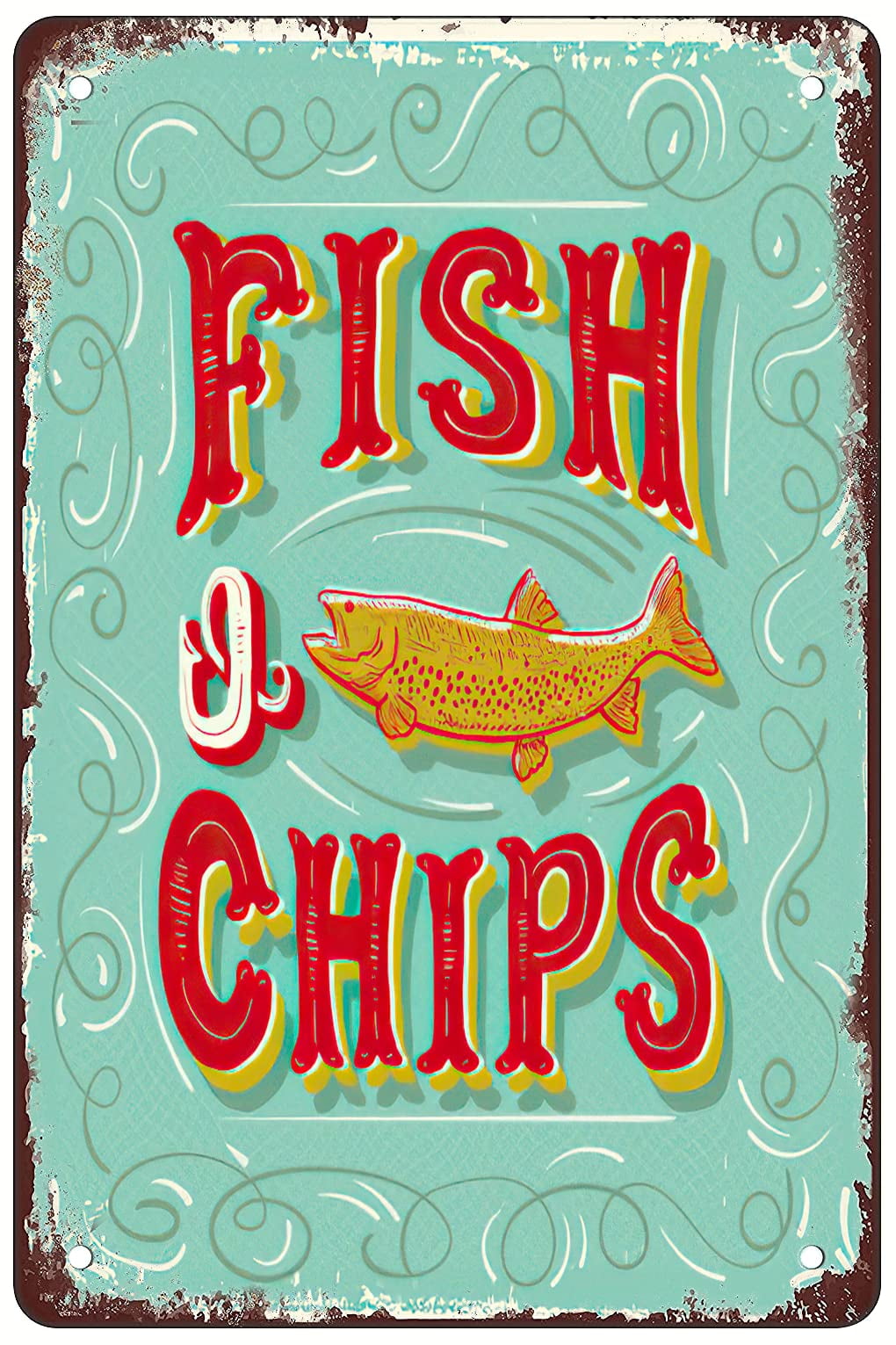 Metal Aluminum Sign For Cute Hand Lettered Fish n Chips Sign with Fish ...