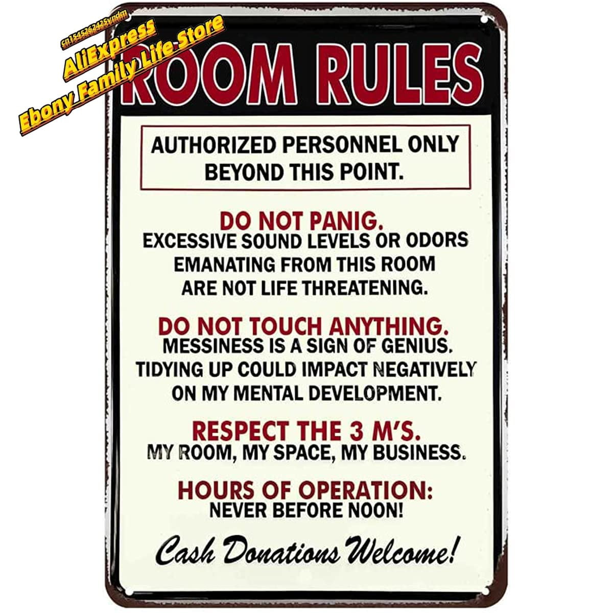 Metal Aluminum Sign Room Rules Bedroom Teen Man Cave Garage Bar Decor ...