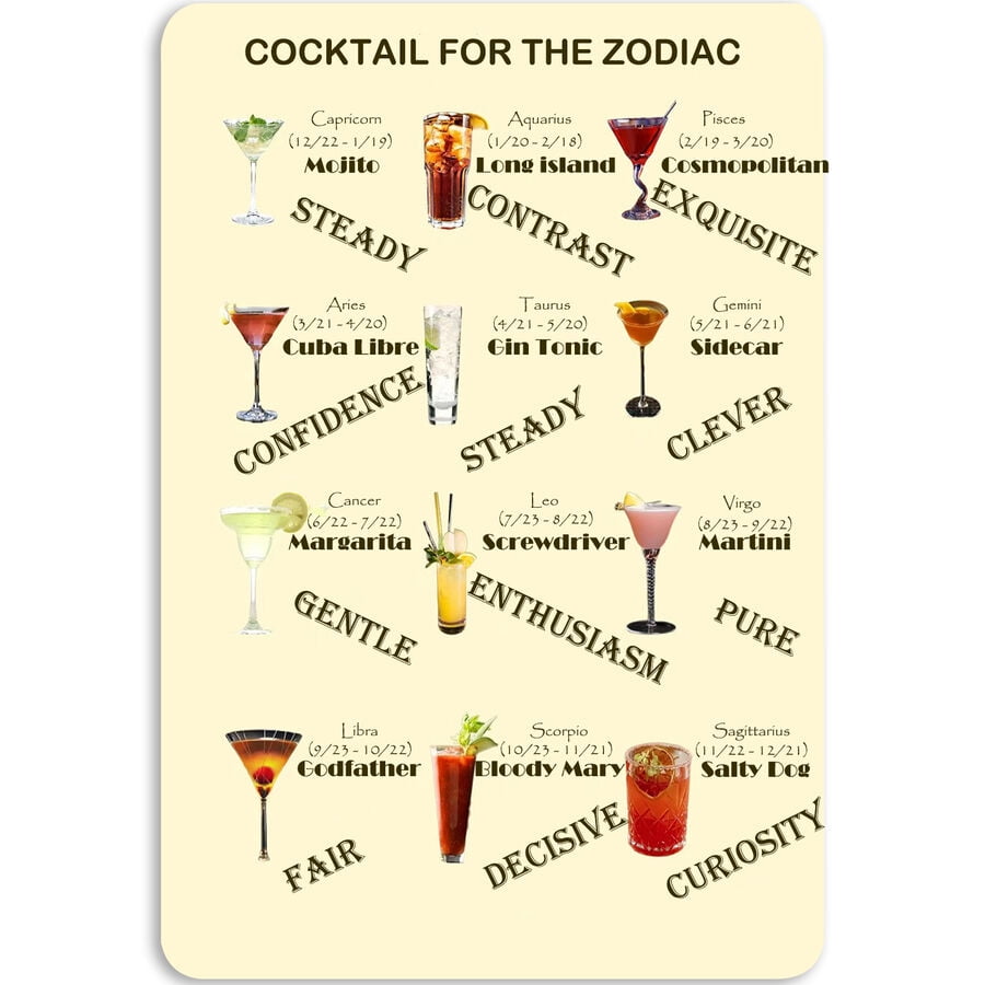 Metal Aluminum Signs Cocktail for The Zodiac Sign for Wall Art Home ...