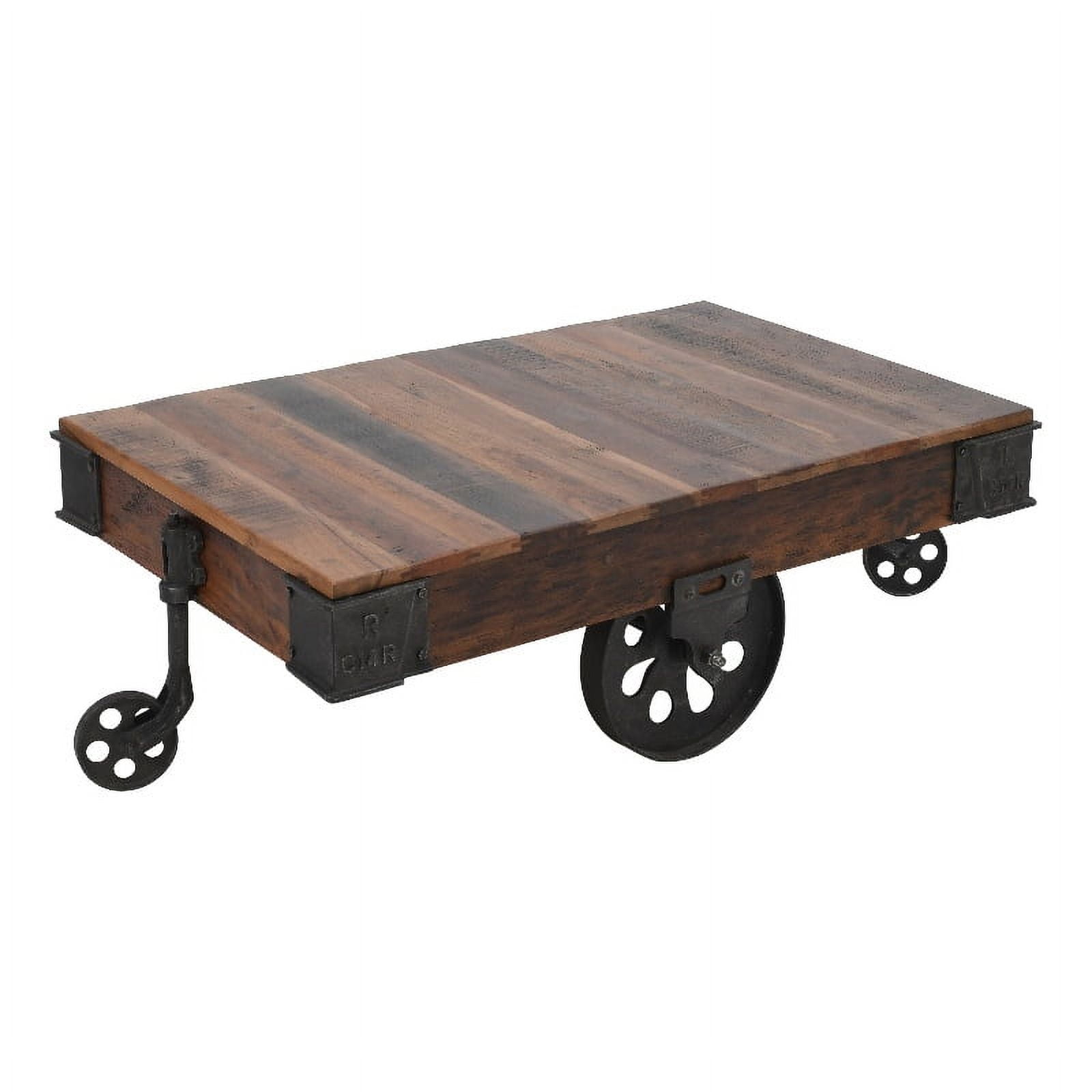 Metal And Reclaimed Wood Cart Coffee/Cocktail Table in Brown with ...