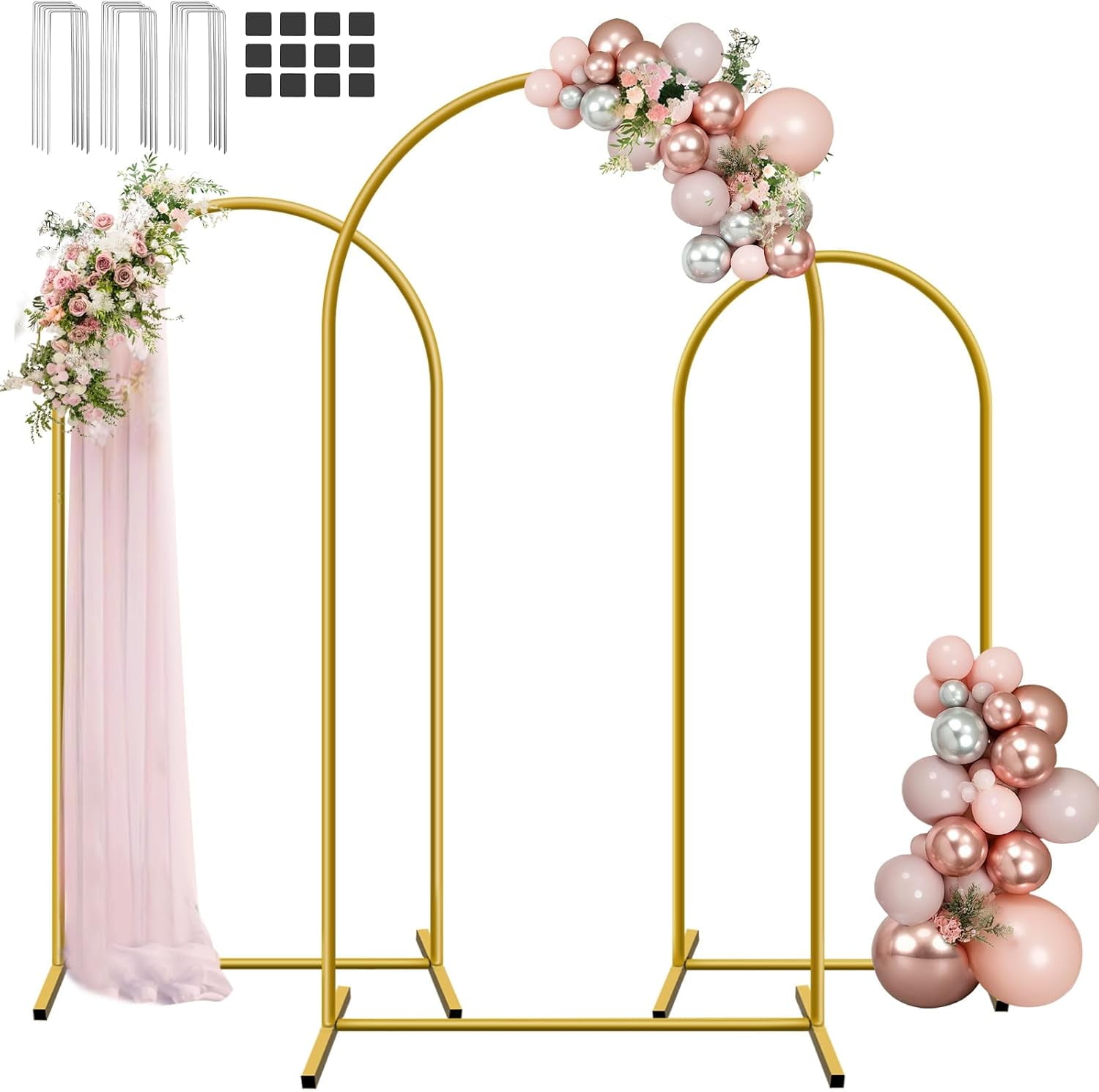 MY Metal Arch Backdrop Stand, Set of 3 (7.2ft / 6.6ft / 6ft) Wedding ...