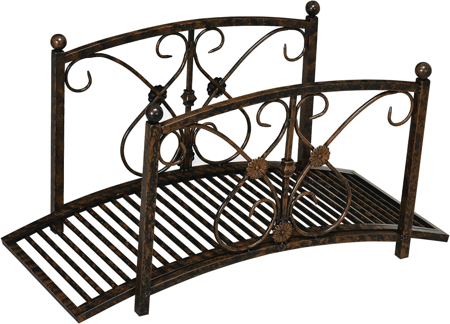 Metal Arch Zen Garden Bridge with Safety Siderails, Decorative ...