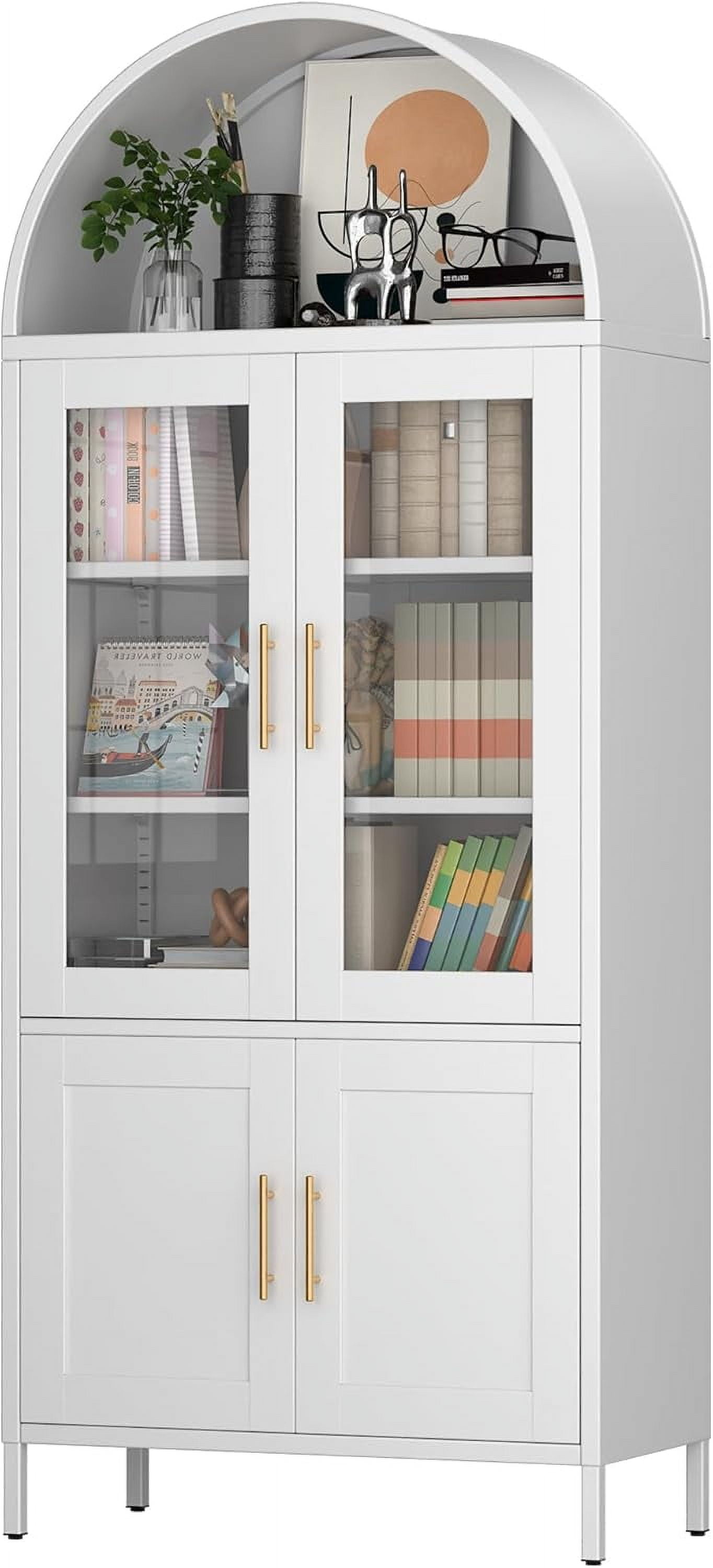 Metal Arched Storage Cabinet Black Arch Bookcase with Glass Doors ...