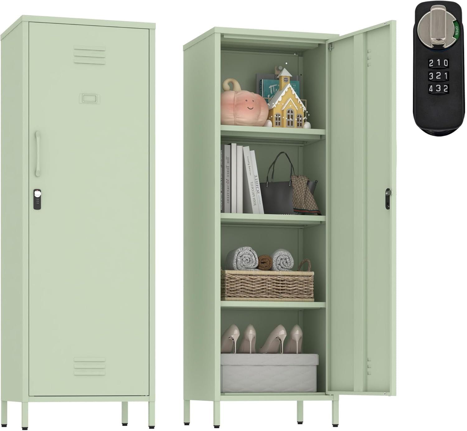 Metal Armoire Wardrobe Cabinet with Hanging Rod and 1 Shelves Steel ...